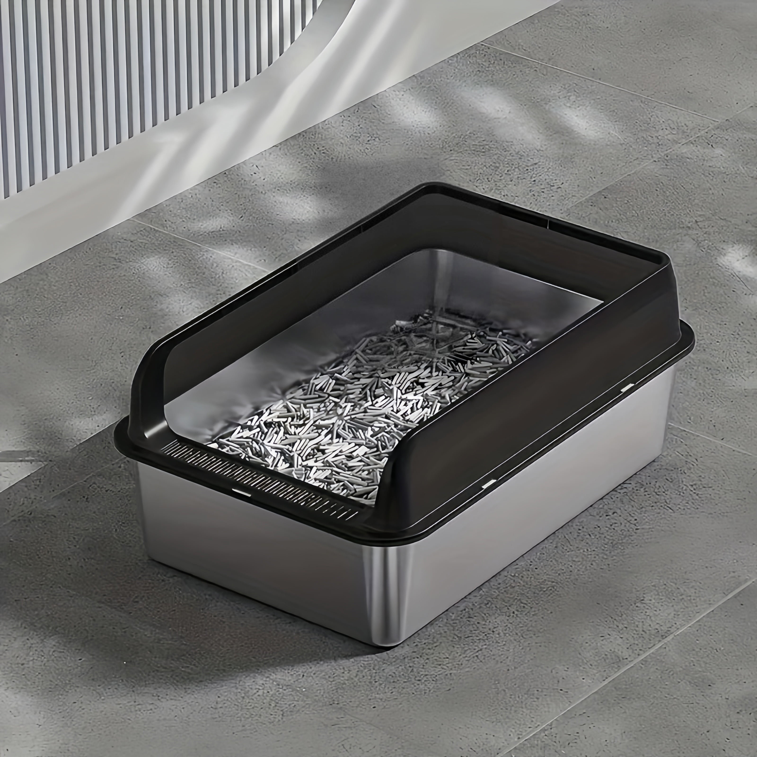 Stainless Steel Cat Litter Box with Splash-Proof Cover - Semi-Enclosed ...