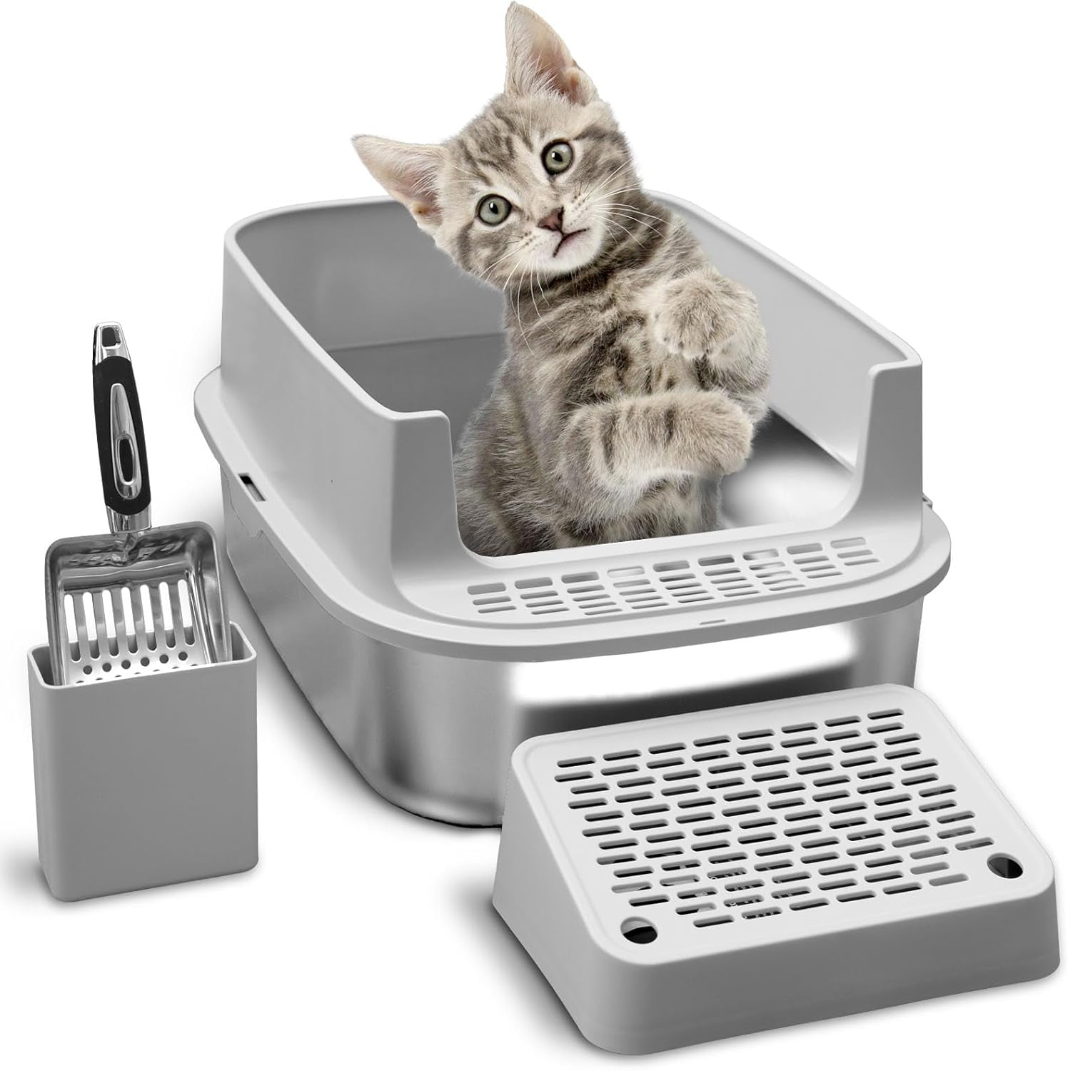 Stainless Steel Cat Litter with Lid, XL Extra Large Enclosed Cat Litter ...