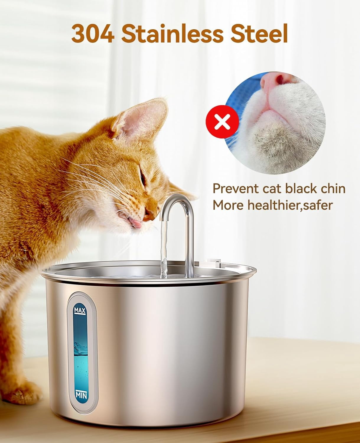 Stainless Steel Cat Water Fountain 2L with Quiet Pump and 3 Filters for ...