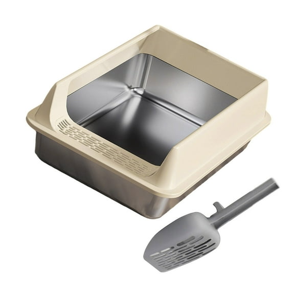 Stainless Steel Cats Litter Pan Large Tray AntiSplash Odor Control ...
