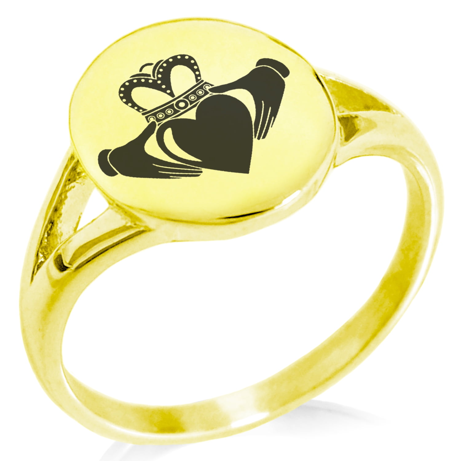 Stainless Steel Celtic Claddagh Unity Minimalist Oval Top Polished ...