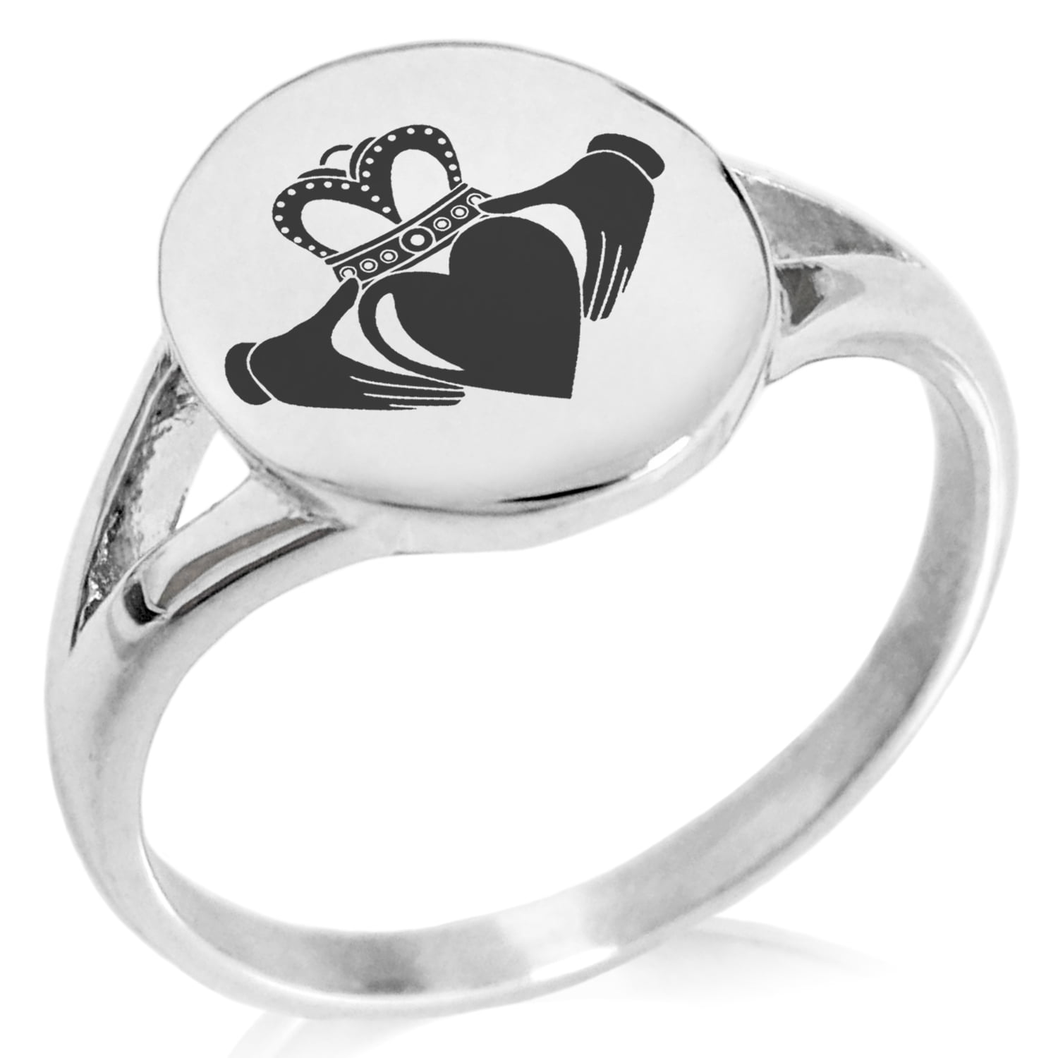 Stainless Steel Celtic Claddagh Unity Minimalist Oval Top Polished ...