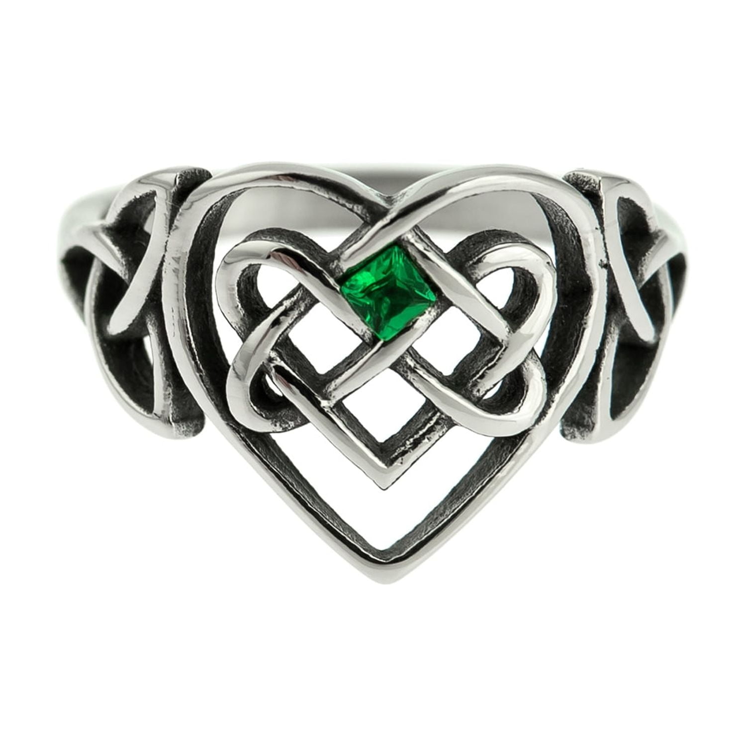 Stainless Steel Celtic Infinity Heart Signet Ring with Emerald Stone size 7 - Walmart.com