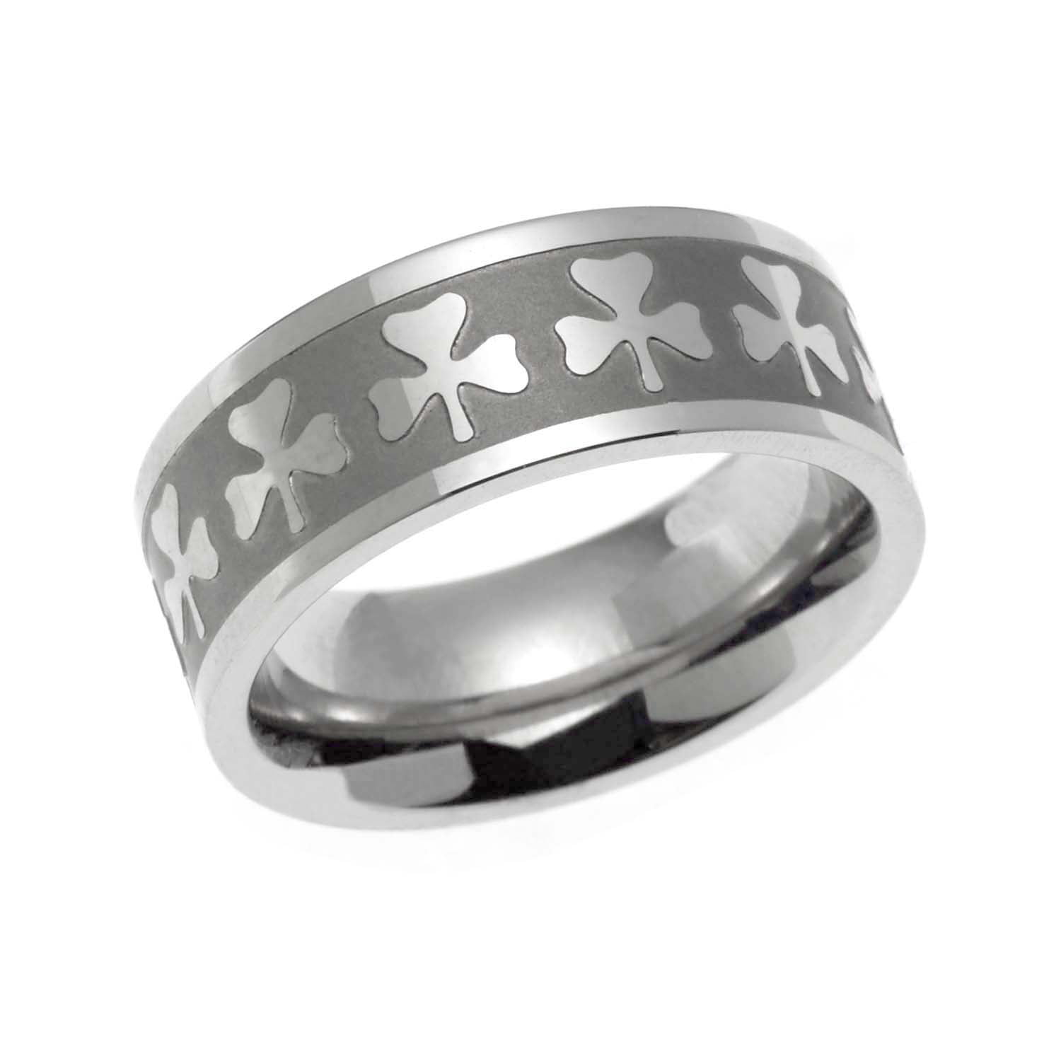 Stainless Steel Celtic Shamrock Clover Ring - Irish Lucky Symbol ...