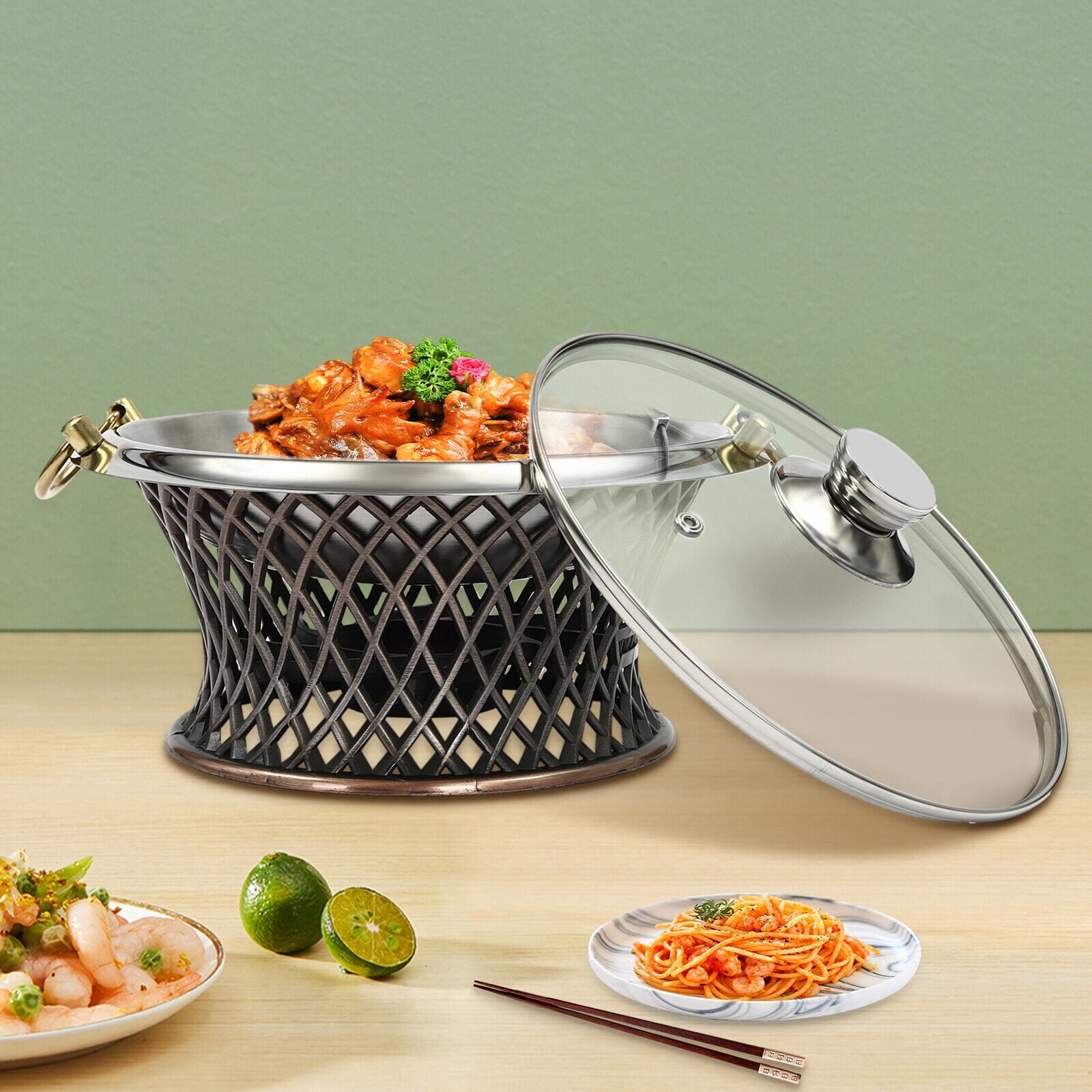Stainless Steel Chafing Dish Buffet Set Food Warmer Chafer W/ Clear Lid ...