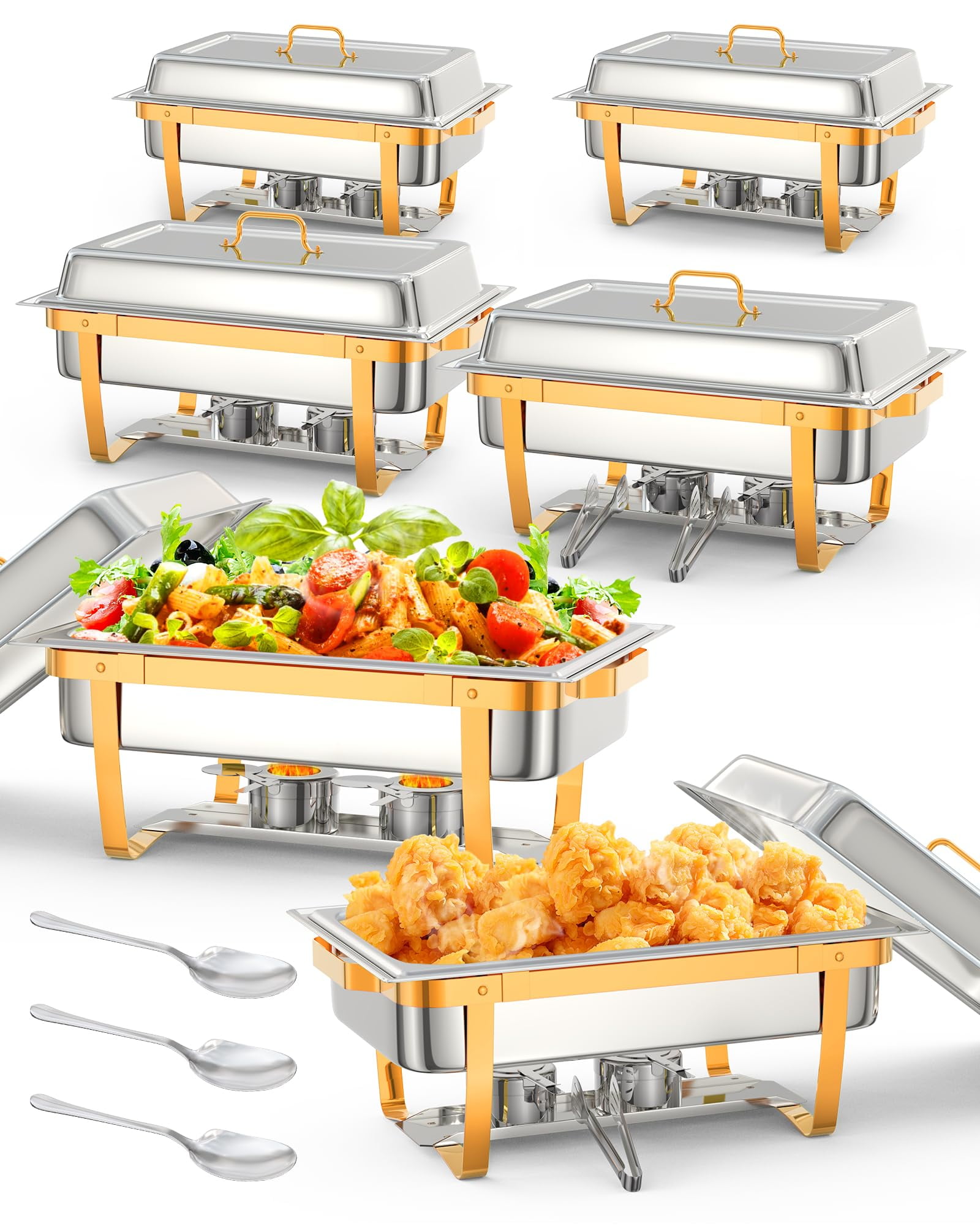 Stainless Steel Chafing Dishes Buffet Set, 8 Qt 2/4/6 Pack Rectangular ...