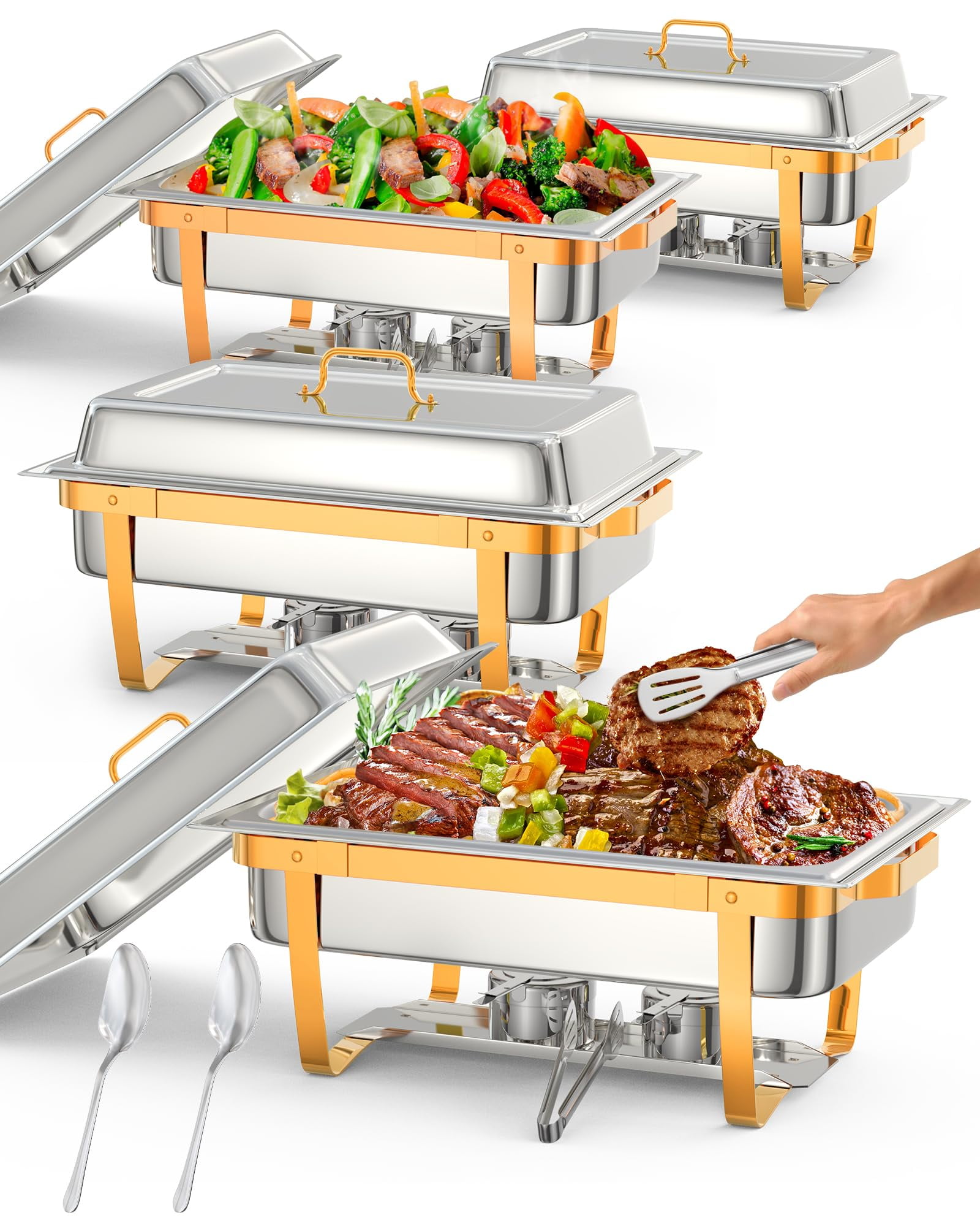 Stainless Steel Chafing Dishes Buffet Set, 8 Qt 2/4/6 Pack Rectangular ...