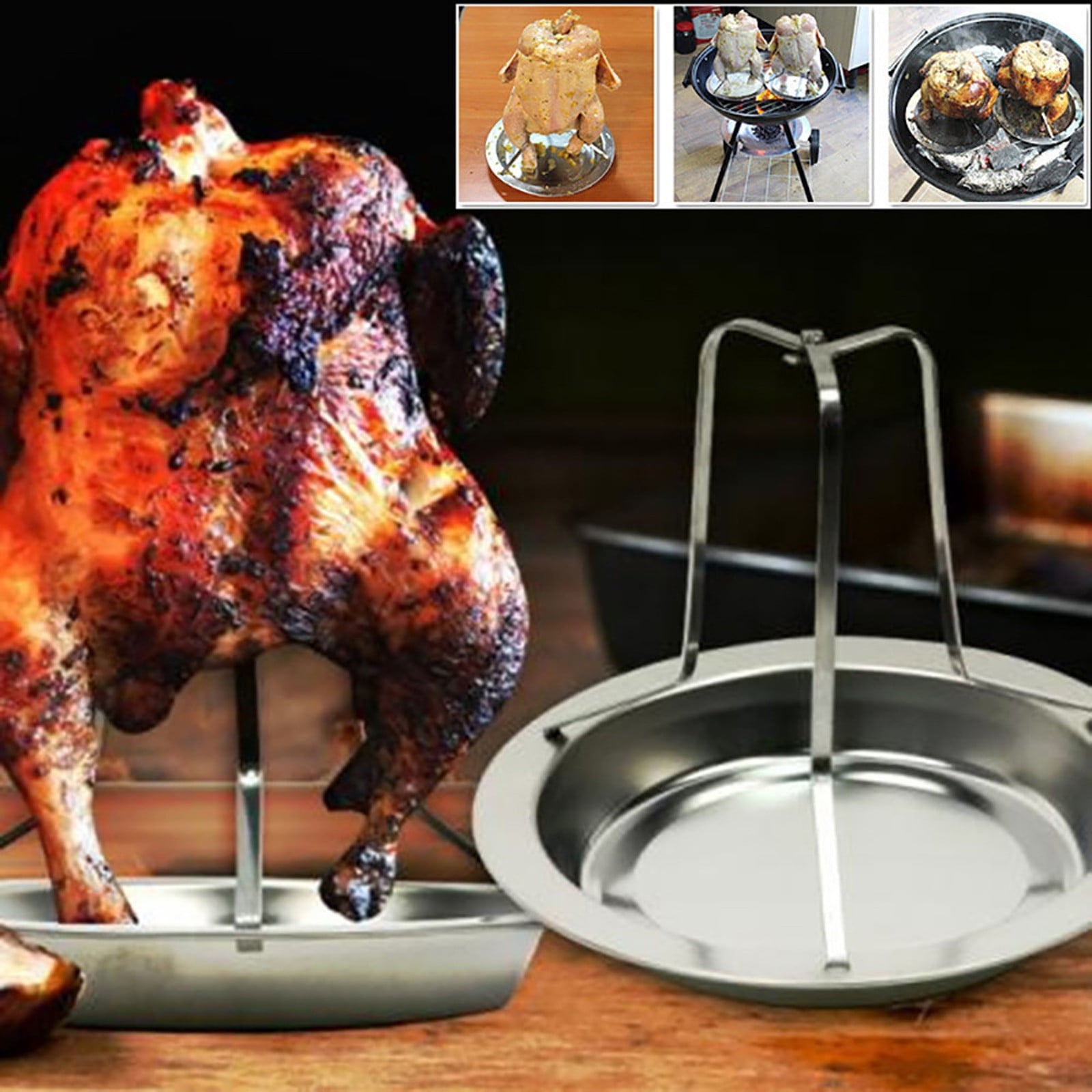 Stainless Steel Chicken Roaster,Beer Can Chicken For Grill With Pan ...