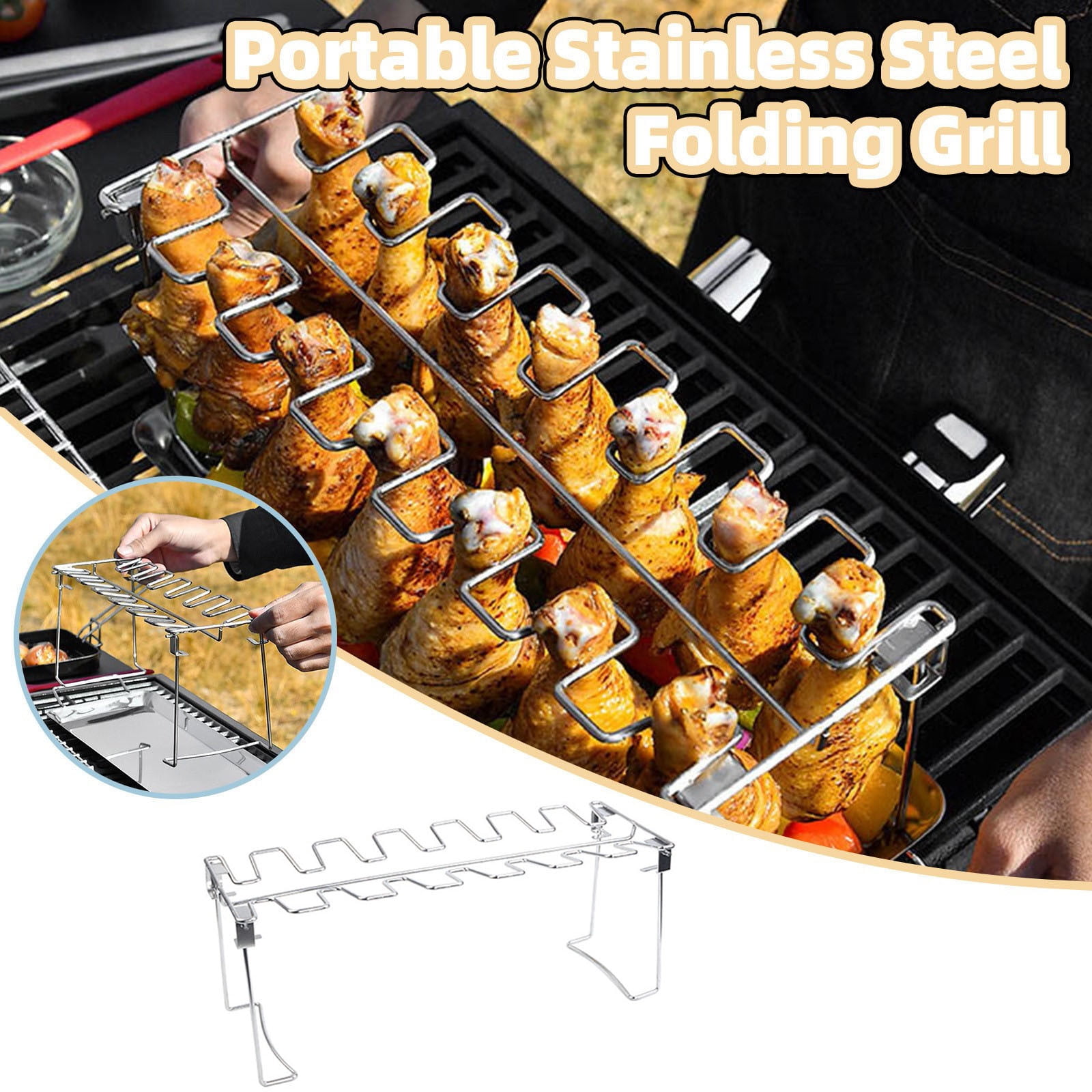 Stainless Steel Chicken Wing Leg Rack Grill with Drip Pan | Large ...