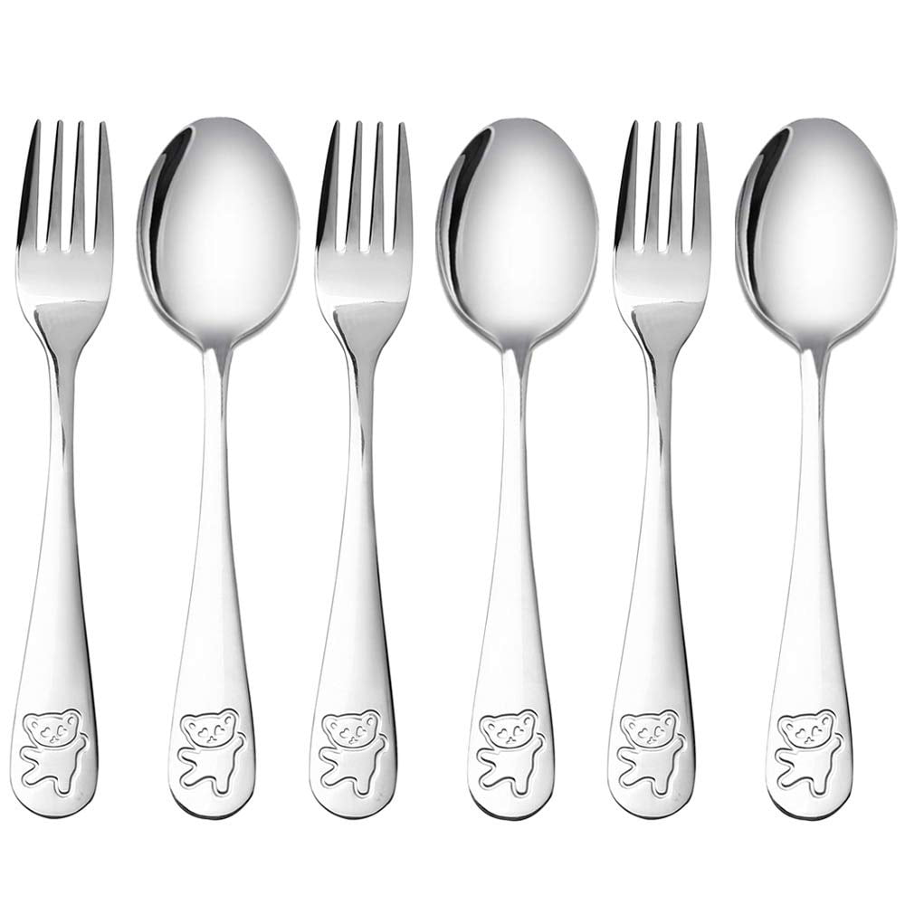 Stainless Steel Child Cutlery Bear Children Spoon and Fork Set Toddler ...