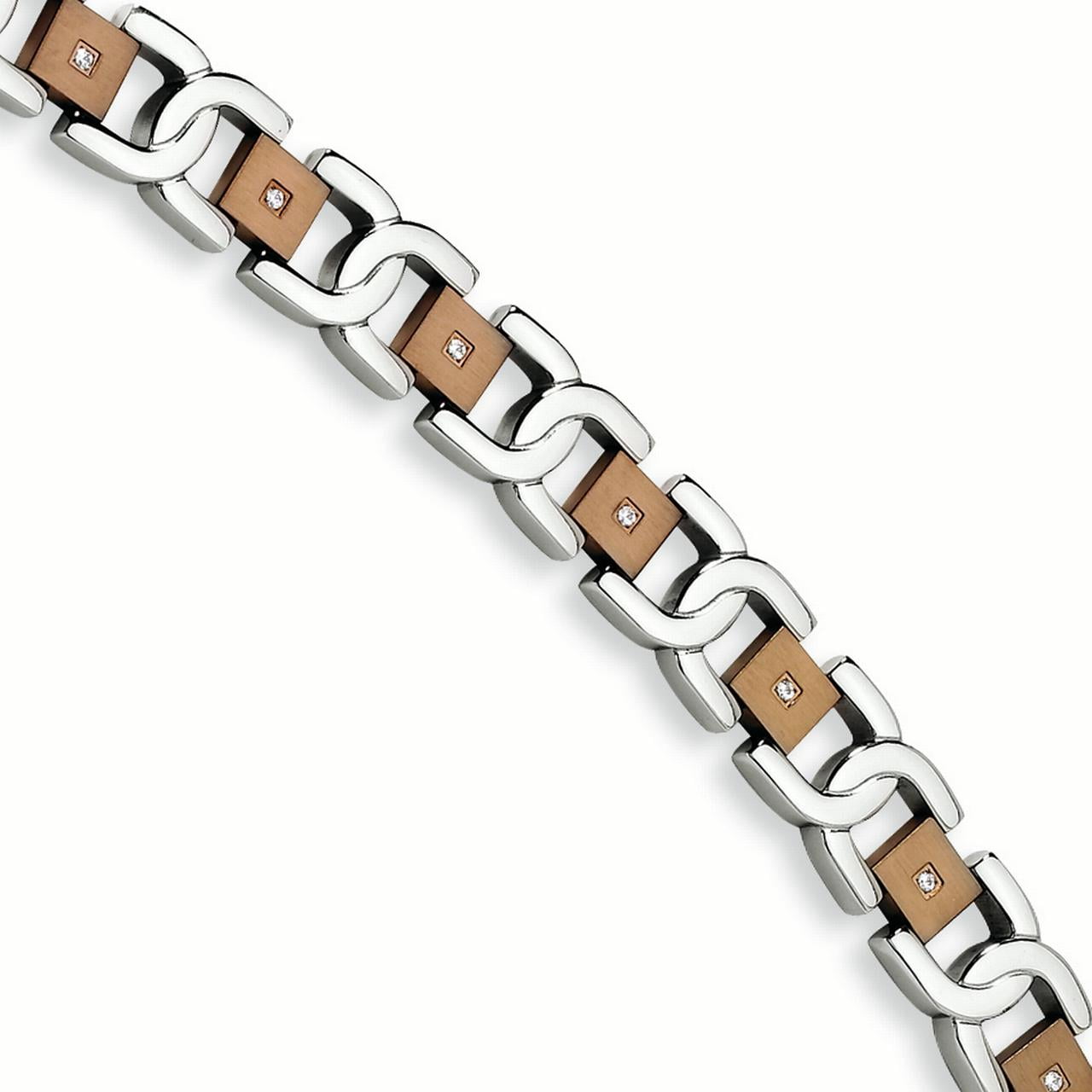 Stainless Steel Chocolate IP-plated & Diamond 8.25in Bracelet (8.25 ...