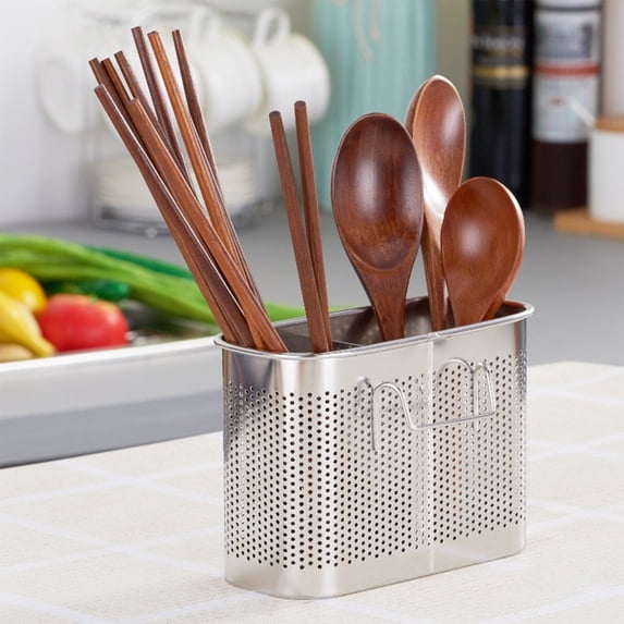 Stainless Steel Chopstick Caddy, Utensil Organizer with Hooks, Heavy ...