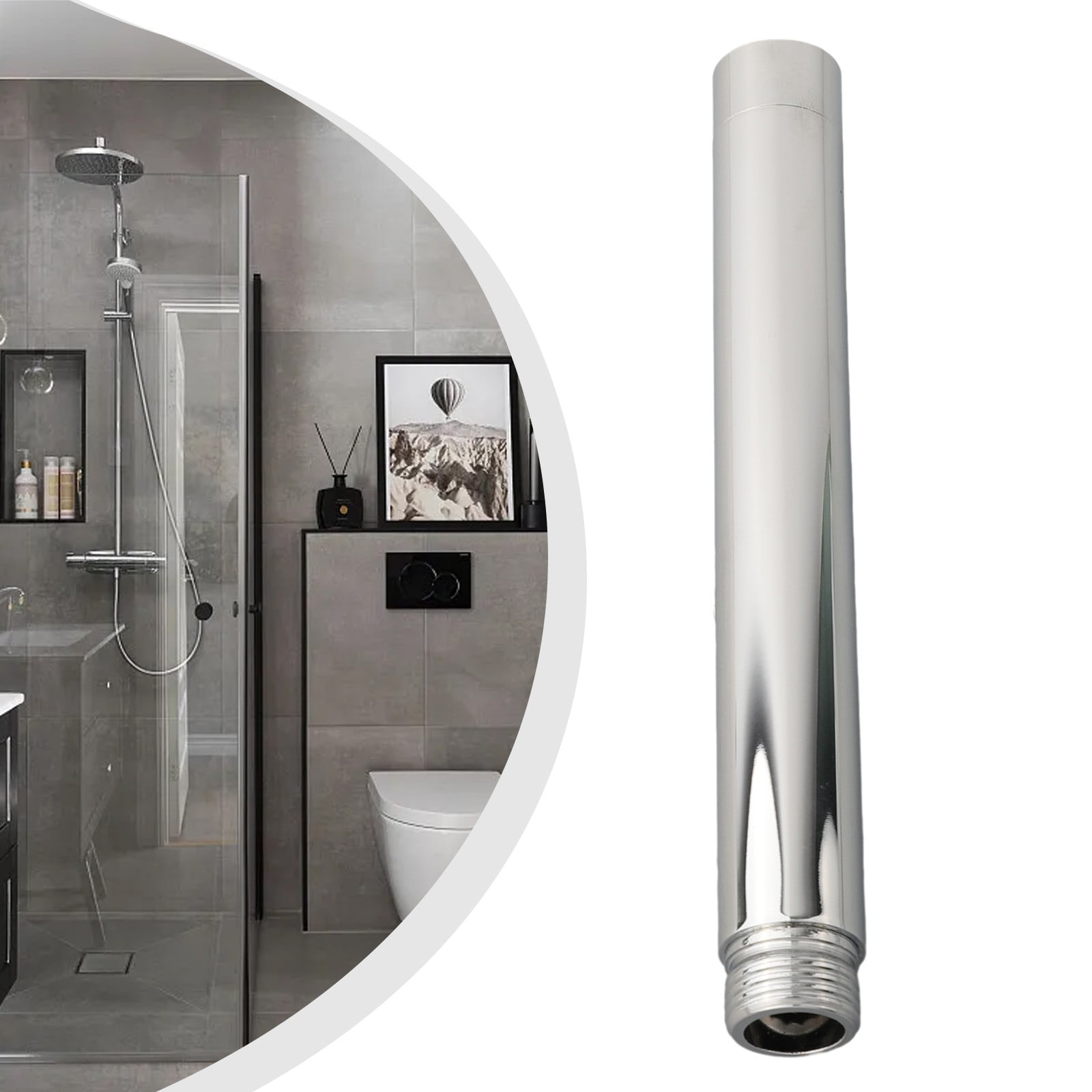 Stainless Steel Chrome Shower Head Extension Pipe Adjustable Shower ...