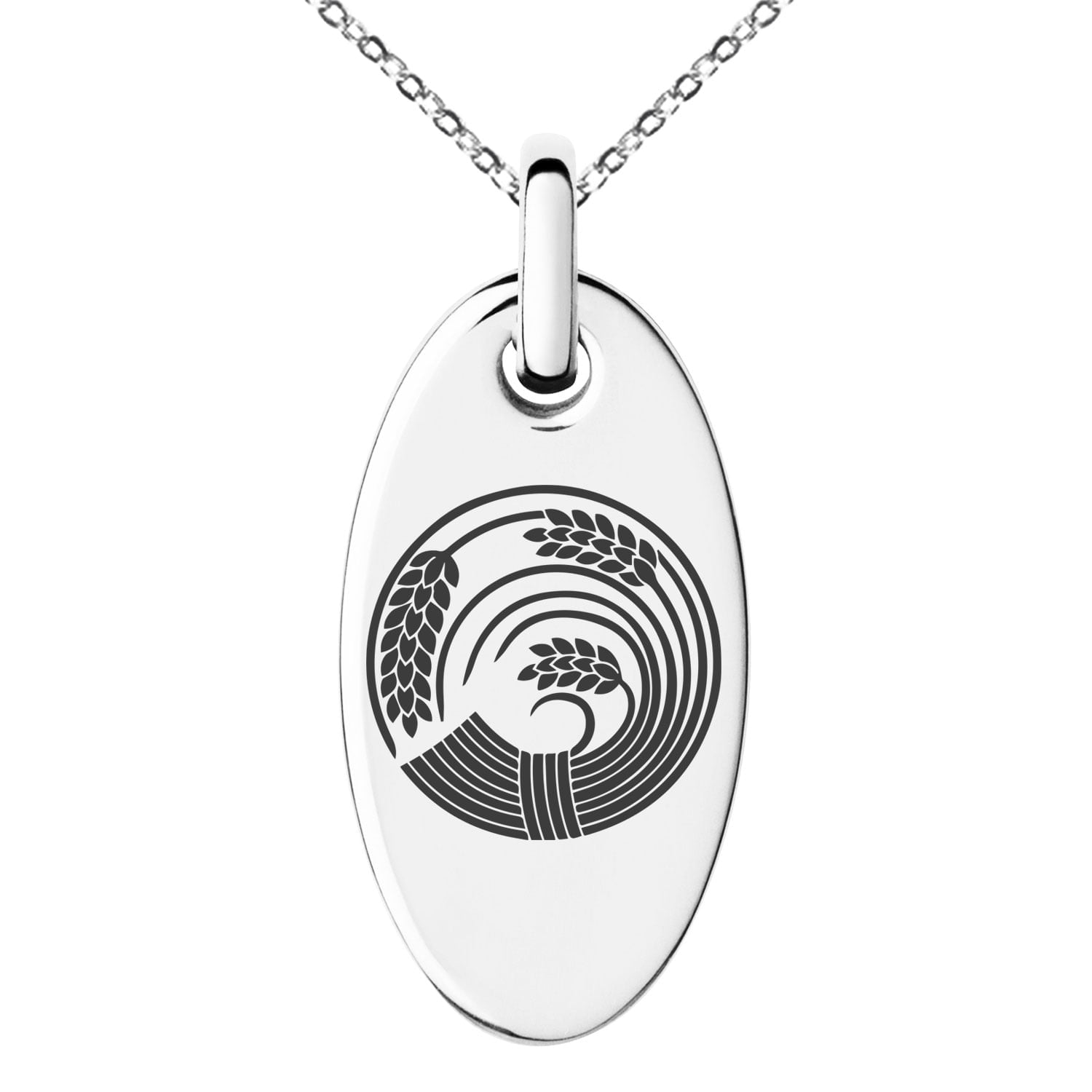 Tioneer Stainless Steel Circle of Rice Plant Kamon Crest Engraved Small ...
