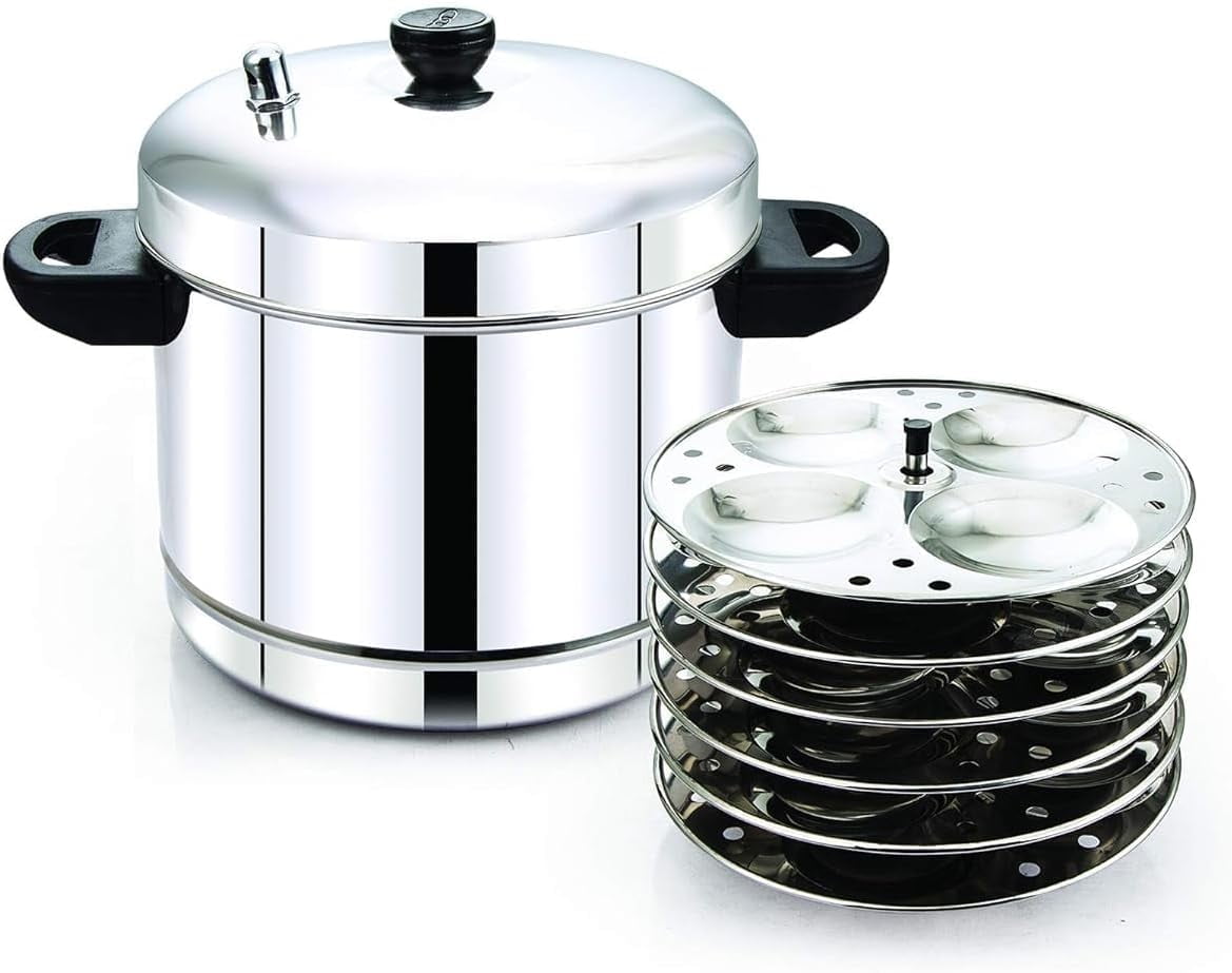 Stainless Steel Classic 6 Plates Idli Cooker with Induction Base, (24 ...
