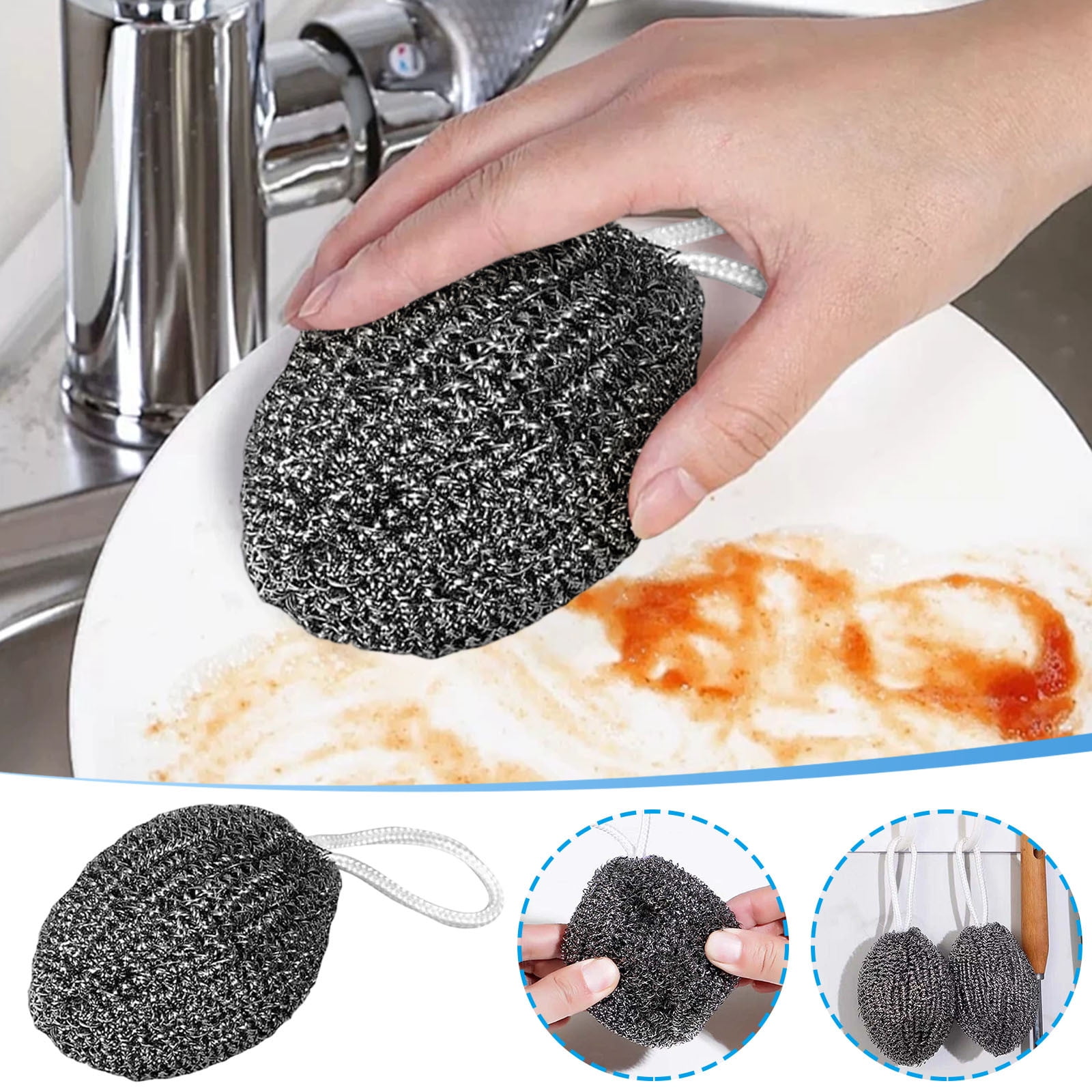 Stainless Steel Cleaning Balls | Lanyard Steel Scrubber | Pot & Dish ...