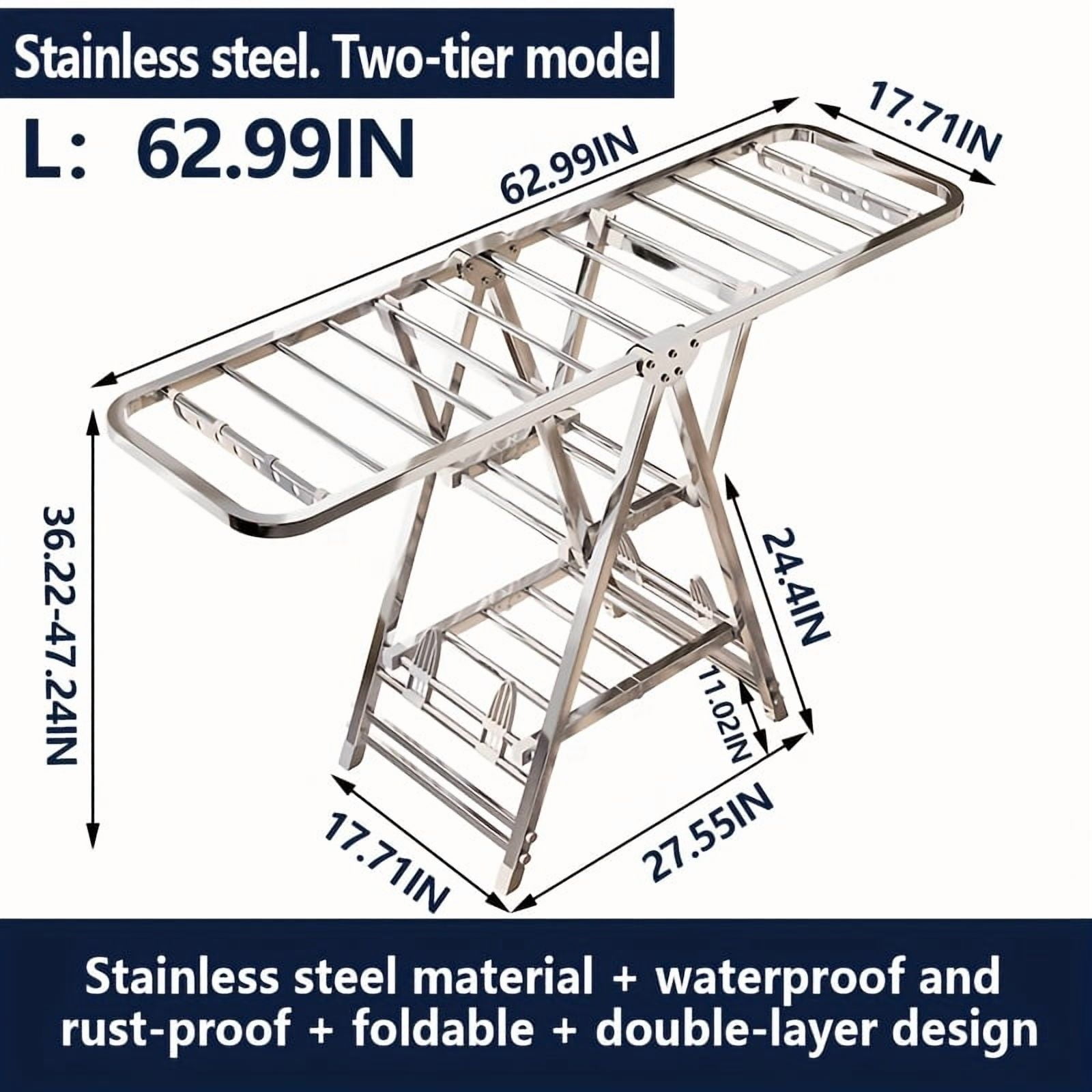 Stainless Steel Clothes Drying Rack - Heavy-Duty Foldable Dual-Wing ...