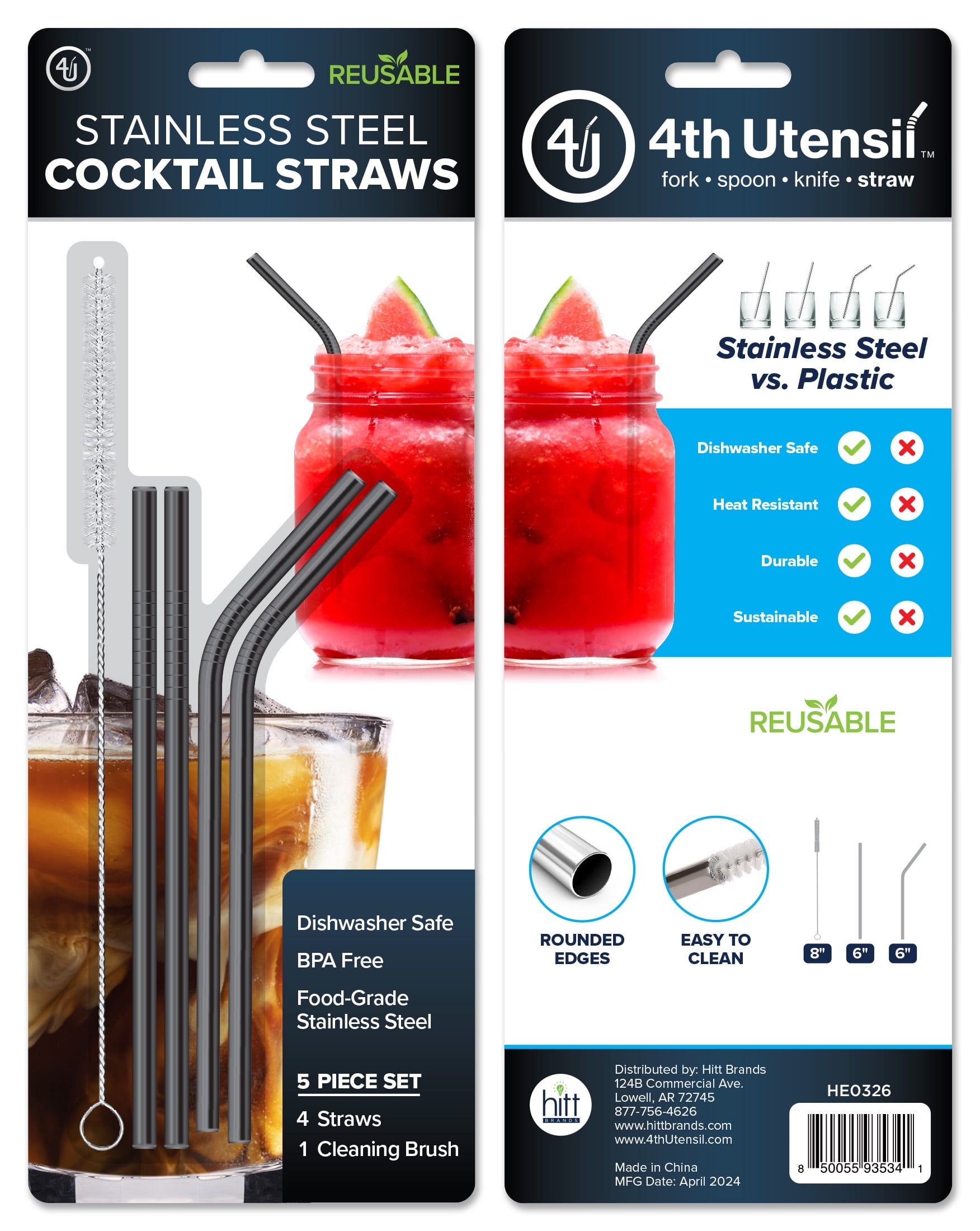 Stainless Steel Cocktail Straw-Black - Walmart.com
