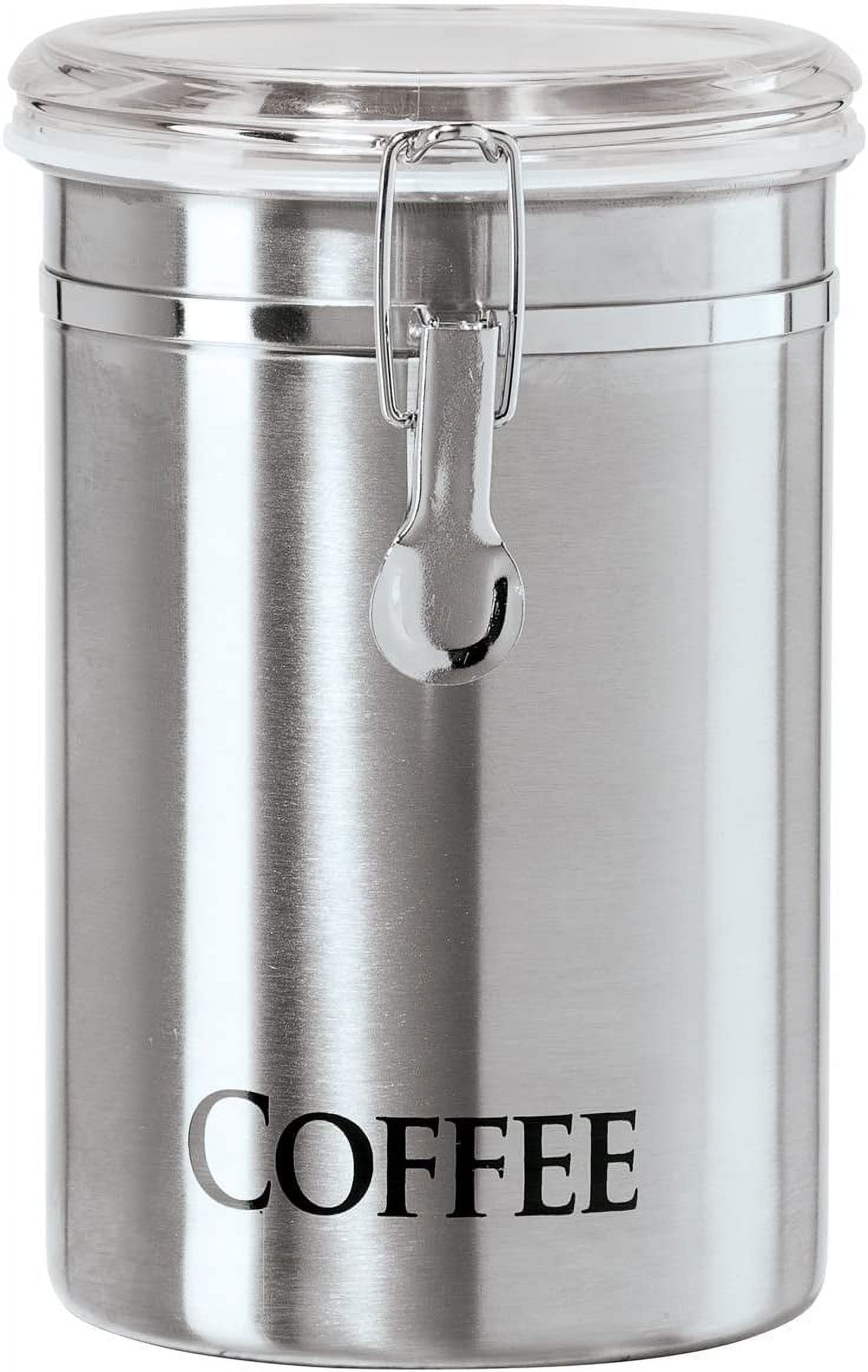 Stainless Steel Coffee Canister 62 fl oz - Airtight Clamp Lid, Clear ...