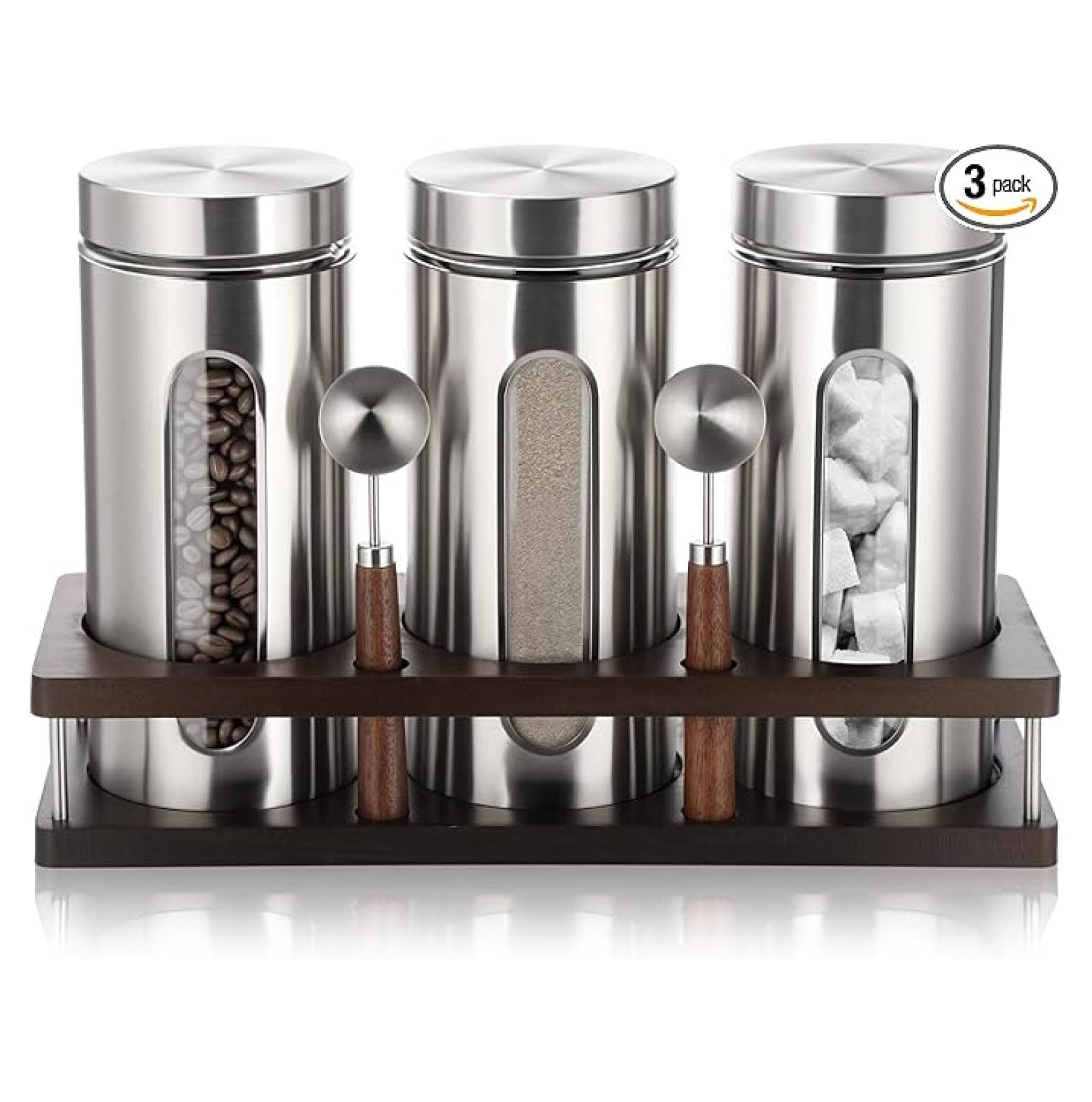 Stainless Steel Coffee Grounds Canisters with Shelf 3 x 50oz Sugar ...