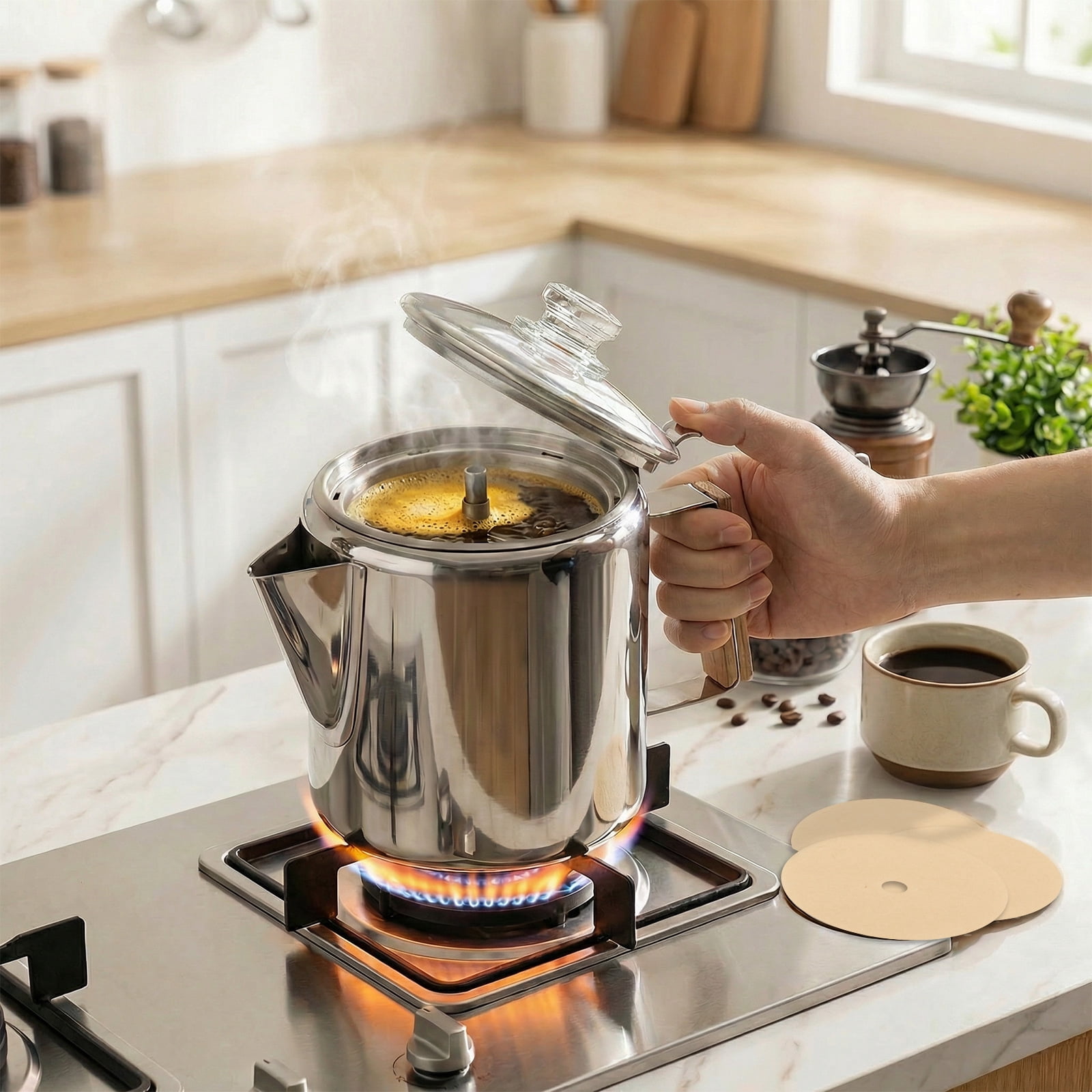 Stainless Steel Coffee Percolator 33.8 oz Heat Resistant Stovetop ...