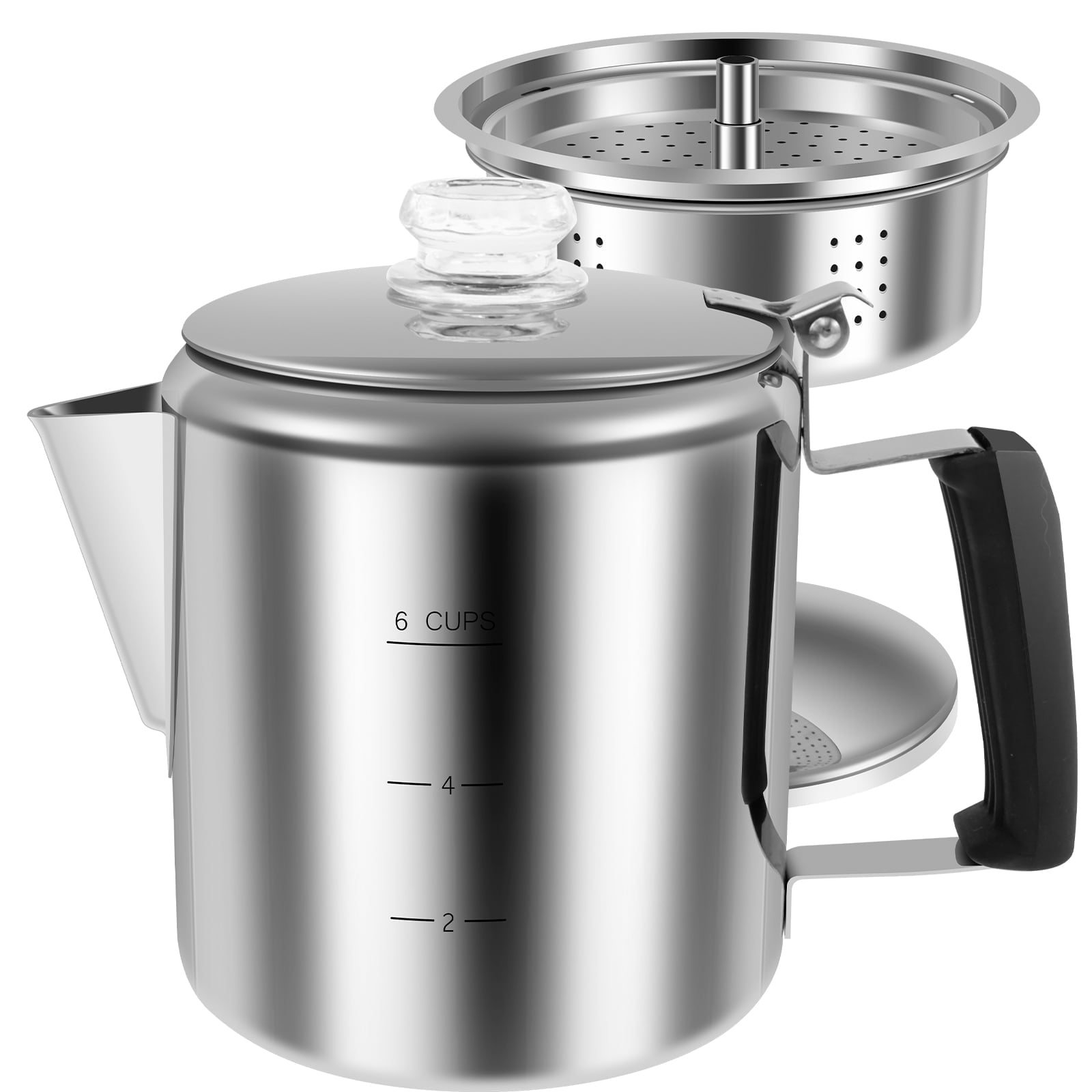 JTWEB Stainless Steel Portable Coffee Percolator, 6-Cup, Camping Coffee ...