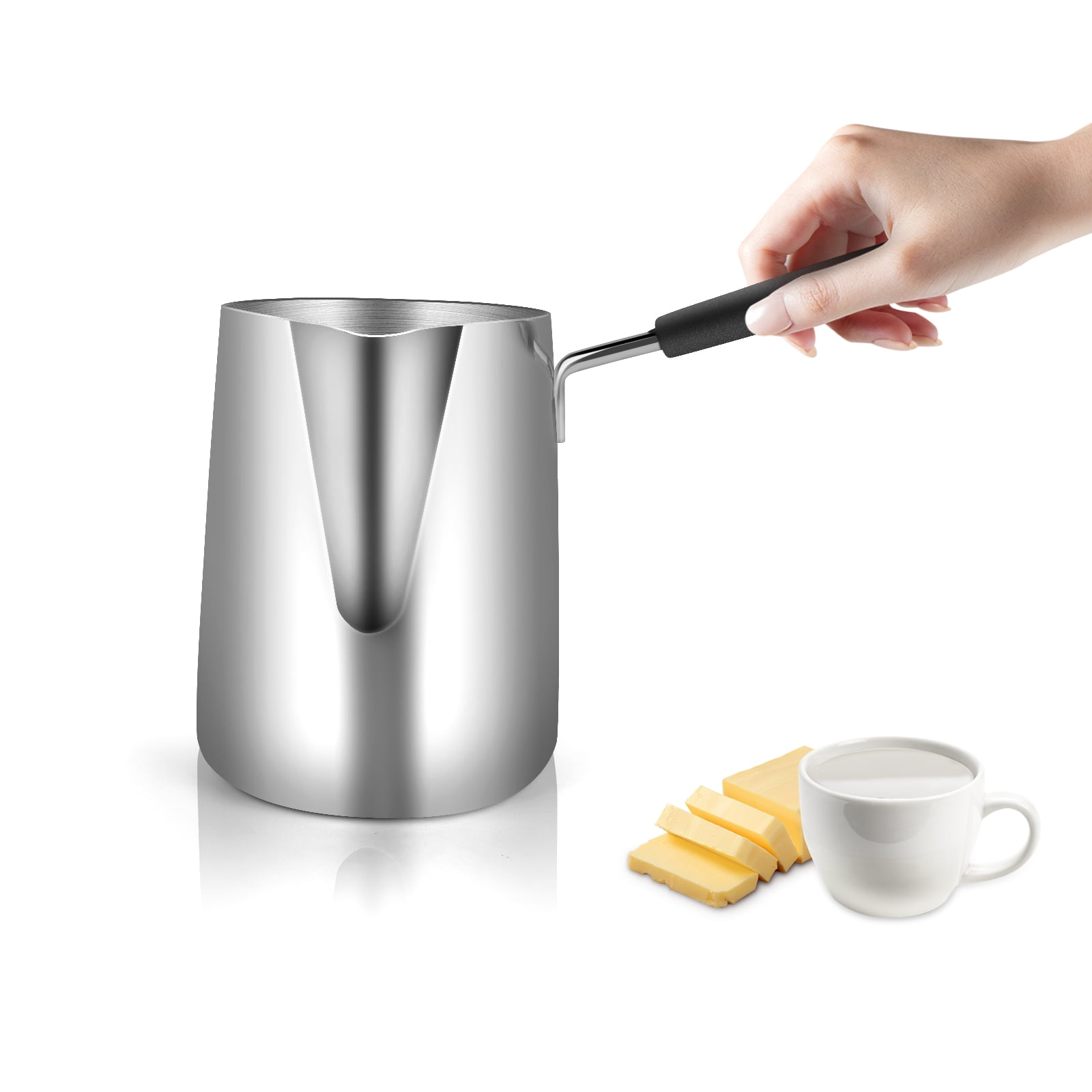 Stainless Steel Coffee Pot 1000ml with Warmer and Spout Butter Melting ...
