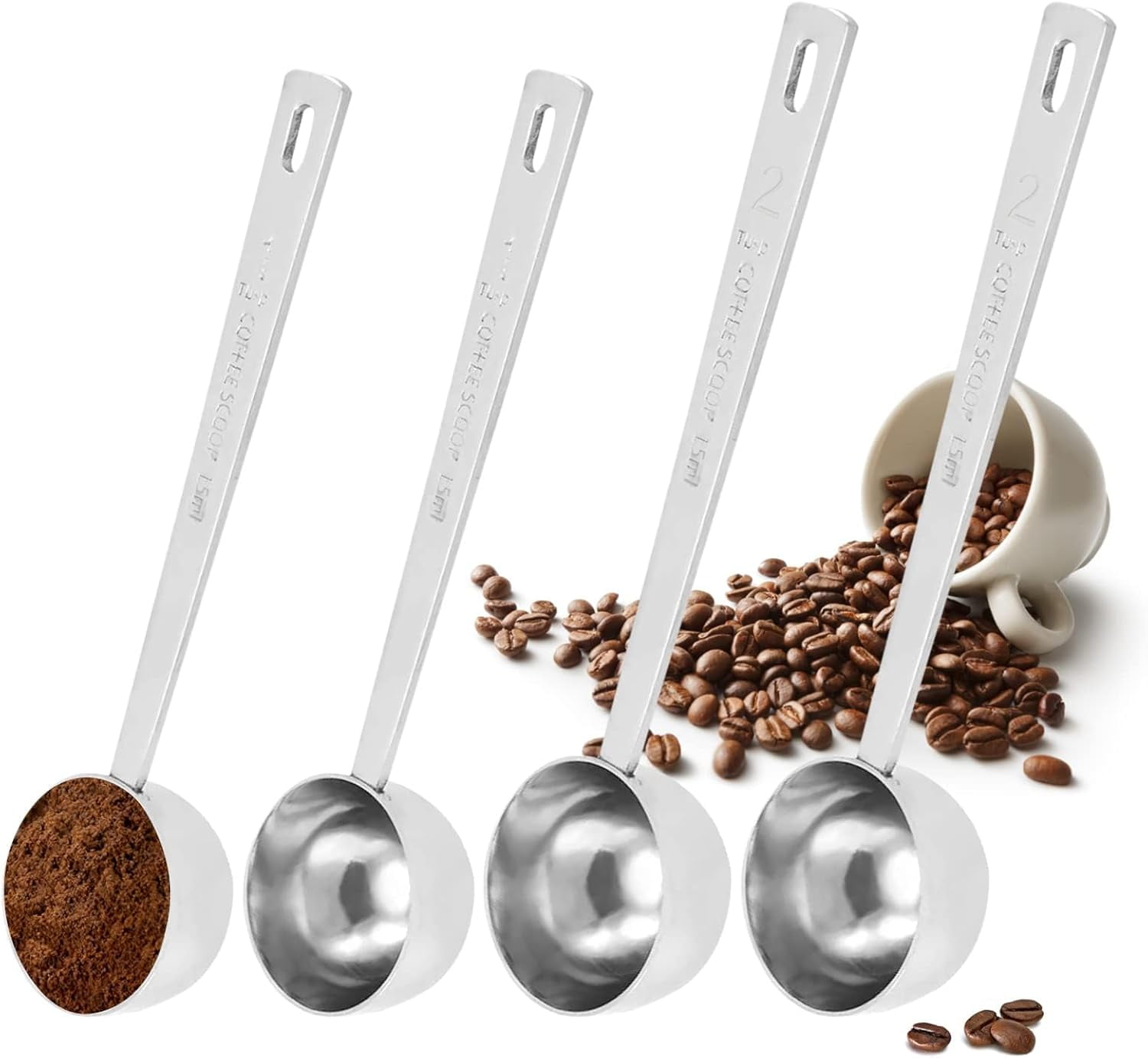 Stainless Steel Coffee Spoon, Set of 4 Coffee Spoons, Scoop with Long ...