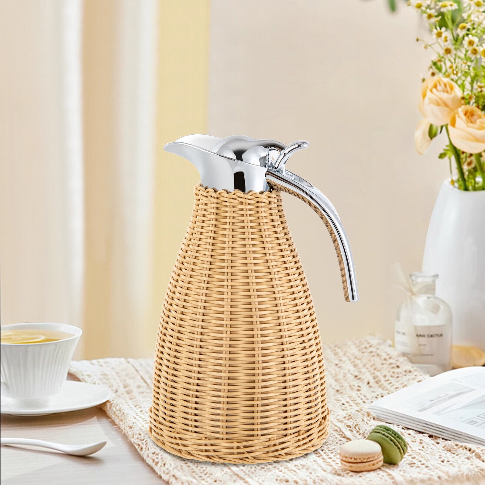 Stainless Steel Coffee Thermal Jug Double Walled Vacuum Rattan ...