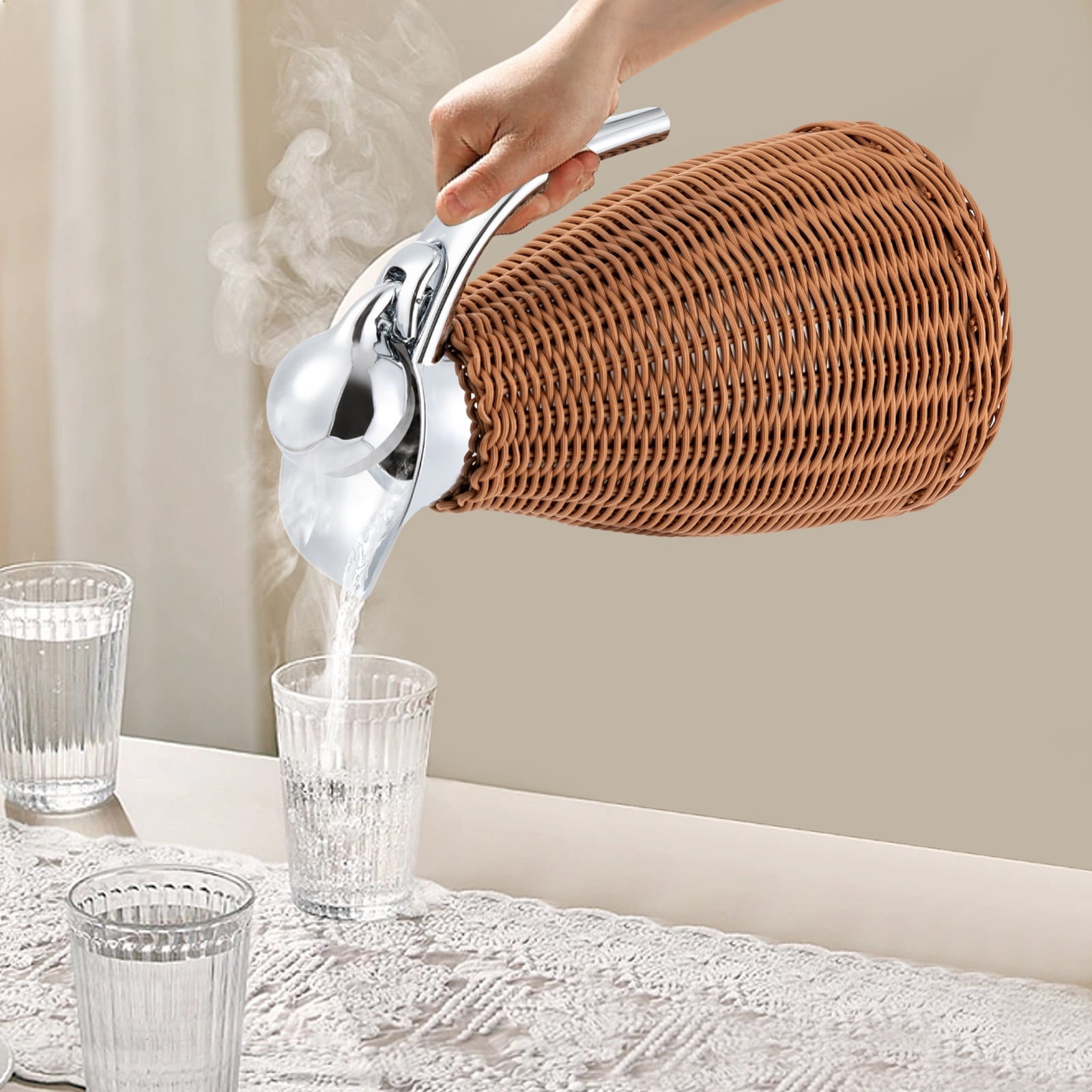 Stainless Steel Coffee Thermal Jug, Rattan Thermal Jug, Double Walled ...