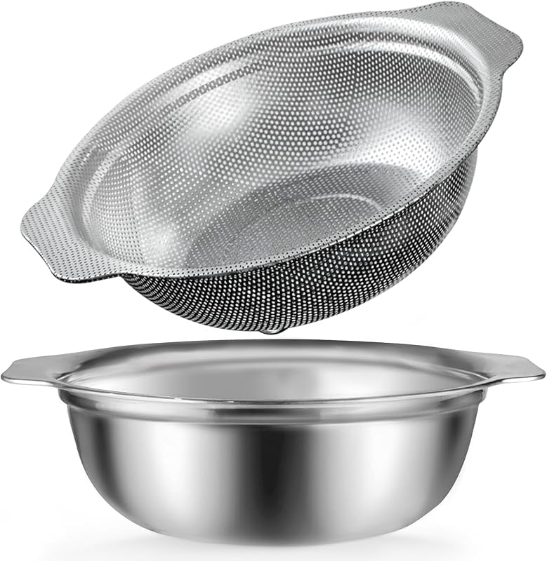 Stainless Steel Colander for Kitchen, 2.5QT Rice Washer Strainer with ...