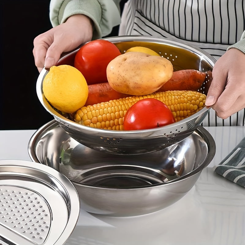 Stainless Steel Colander Set with Cheese Grater and Vegetable Slicer ...