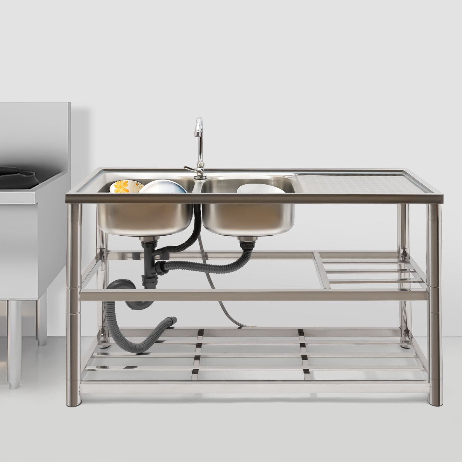 Stainless Steel Commercial Sink Utility Sink 2 Compartment Kitchen w ...