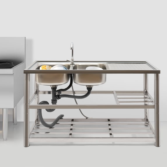 Stainless Steel Commercial Sink Utility Sink 2 Compartment Kitchen w ...