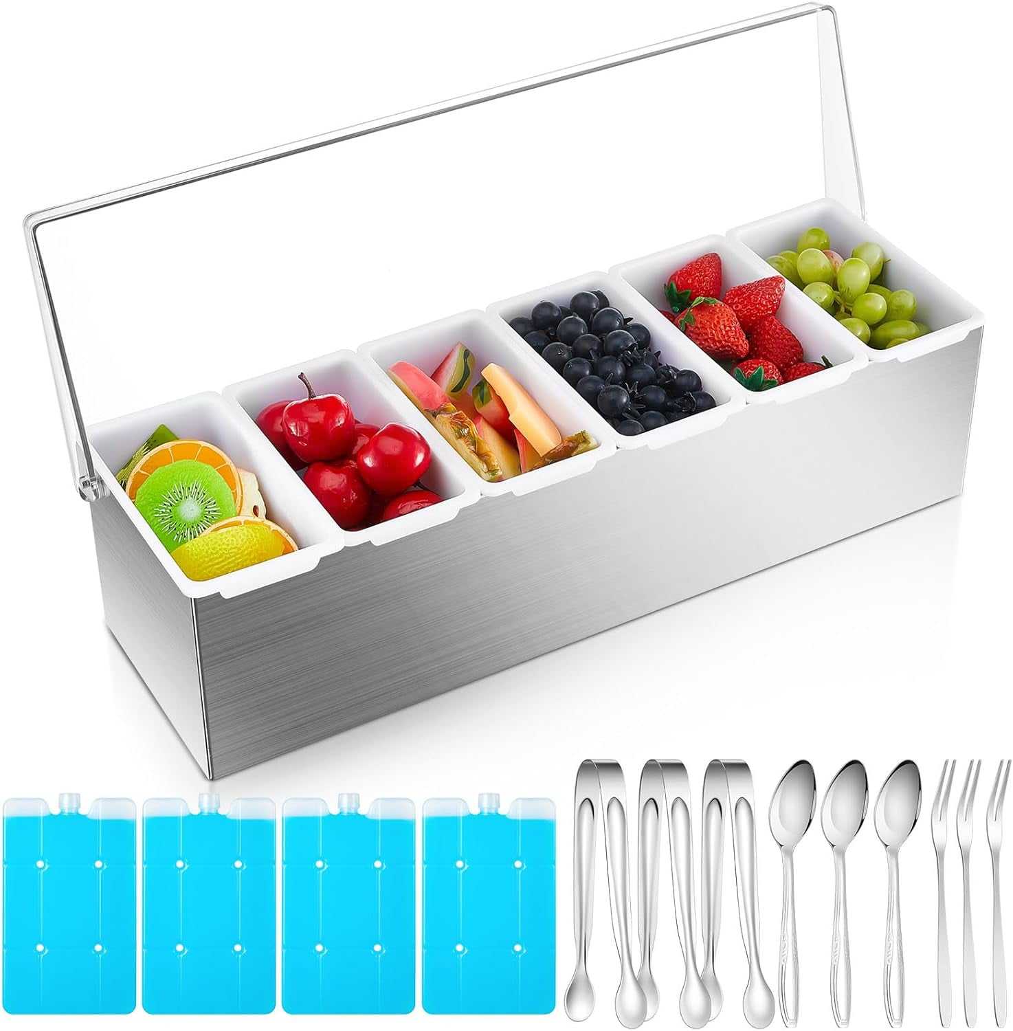 Stainless Steel Condiment Dispenser with Lid and Bottom Ice Chilled ...