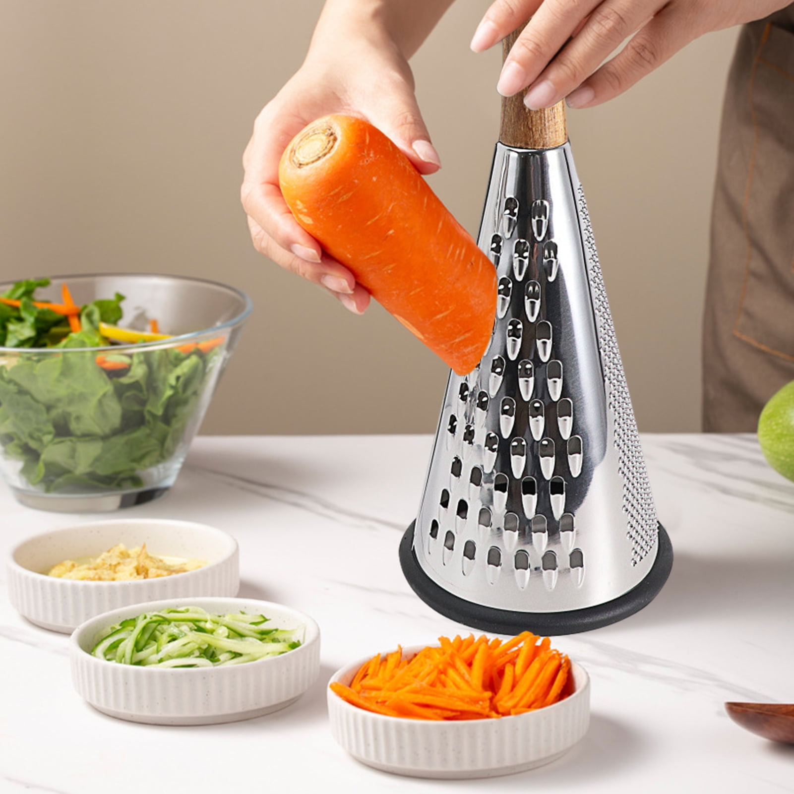Stainless Steel Cone Cheese Grater with Wood Handle 3 Sided Vegetable ...