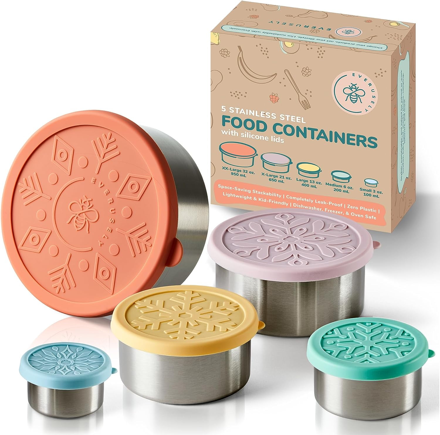 Stainless Steel Containers with Lids, Leakproof Stainless Steel Food ...