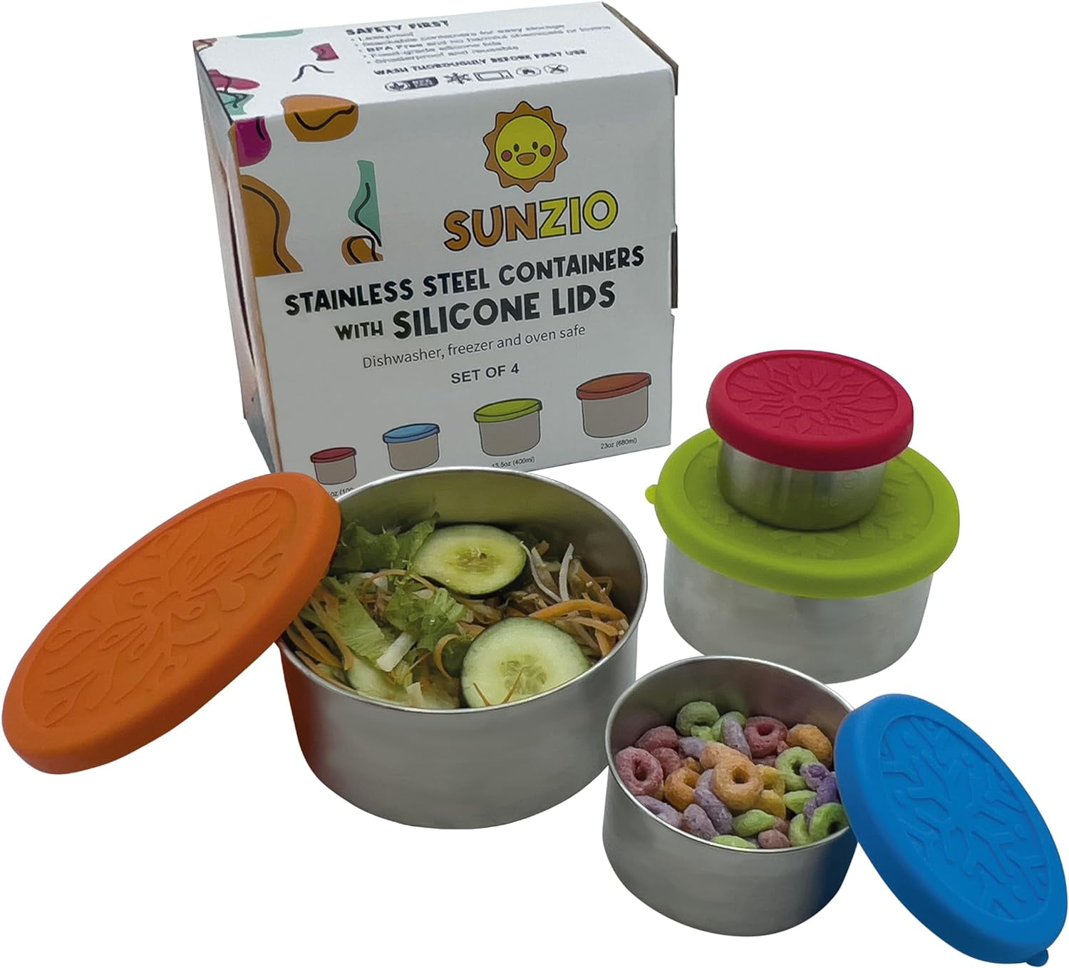 Stainless Steel Containers with Silicone Lids, Leakproof Lunch Box ...