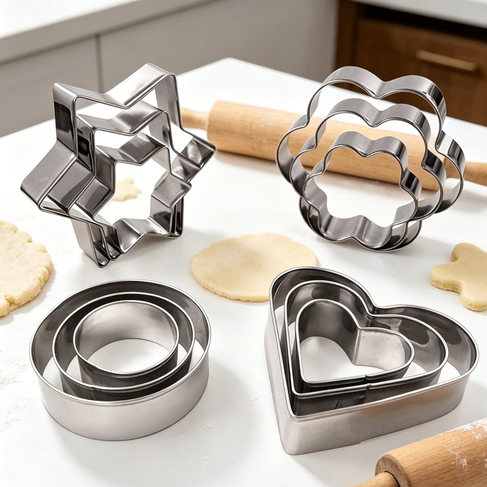 Stainless Steel Cookie Cutters Set, 12Pcs Heart Flower Round Star ...