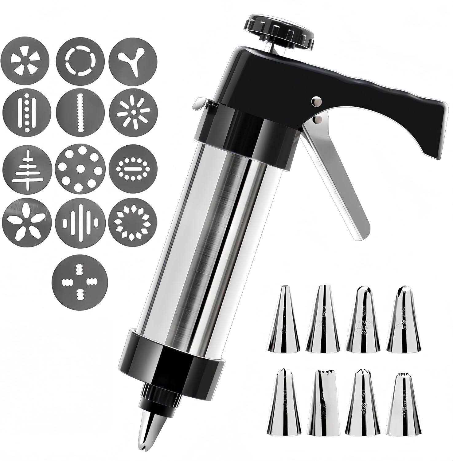 Stainless Steel Cookie Press, Cookie Press Guns Kit,13 Cookie Discs+8 ...