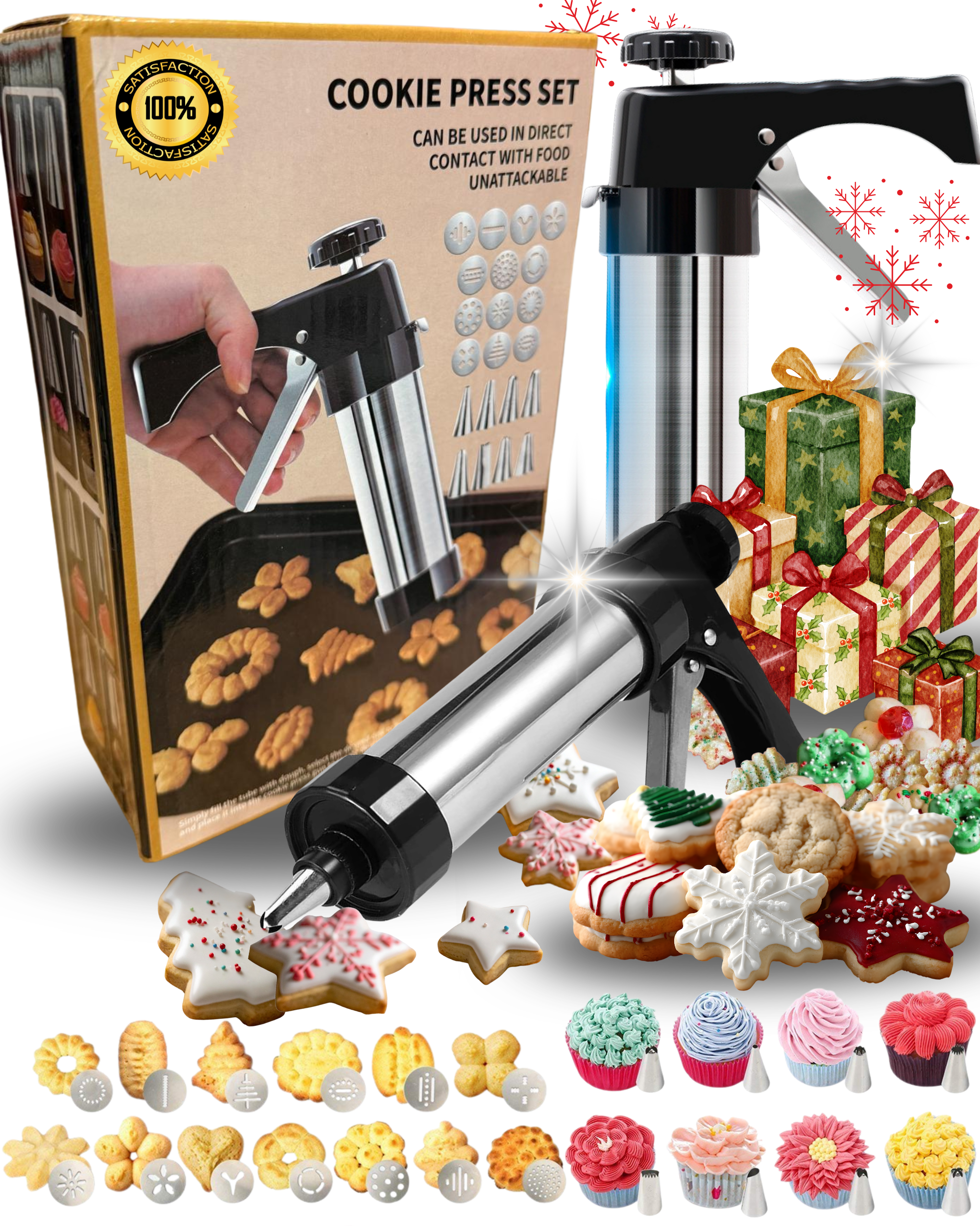 Stainless Steel Cookie Press Gun Kit, 21-Piece Set with Discs & Icing ...