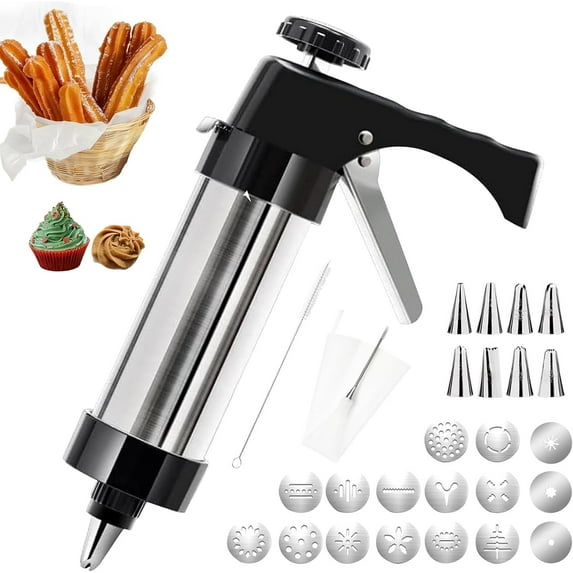 Stainless Steel Cookie Press Gun Kit, Churro Maker Machine with 13 ...