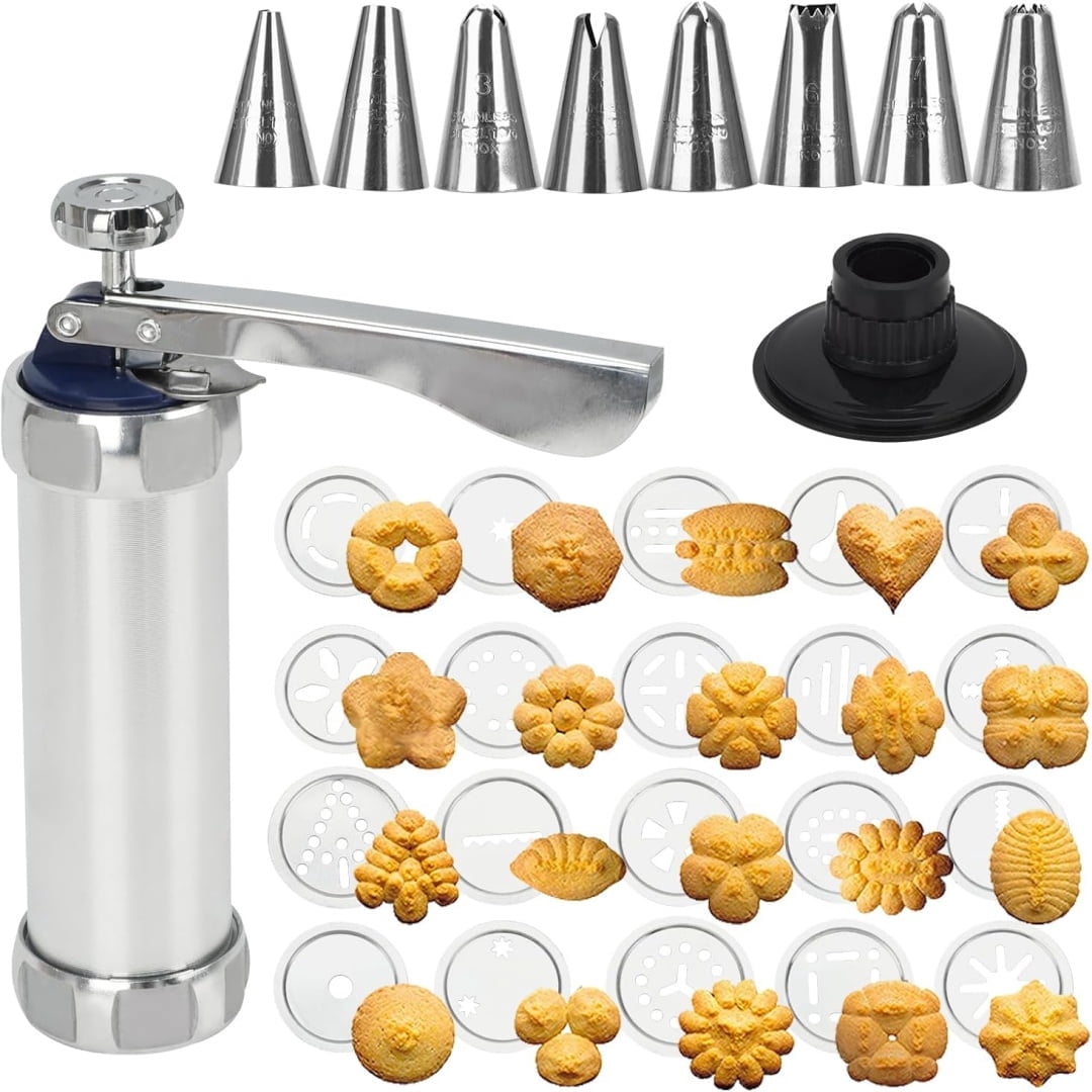 Stainless Steel Cookie Press Gun with 20 Discs & 8 Tips - Professional ...