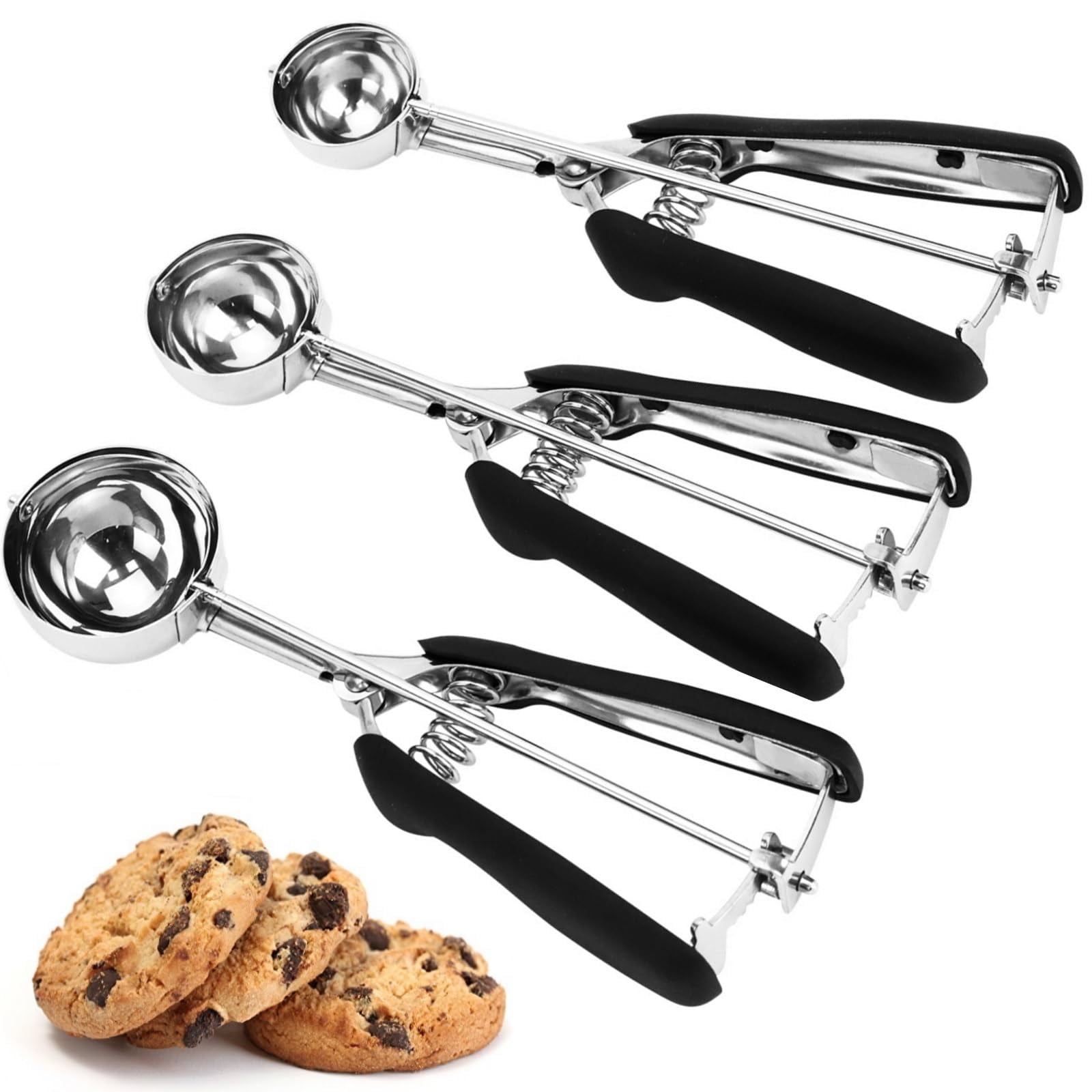 Stainless Steel Cookie Scoop Set 3Pcs, Baking Scoopers for Ice Cream ...