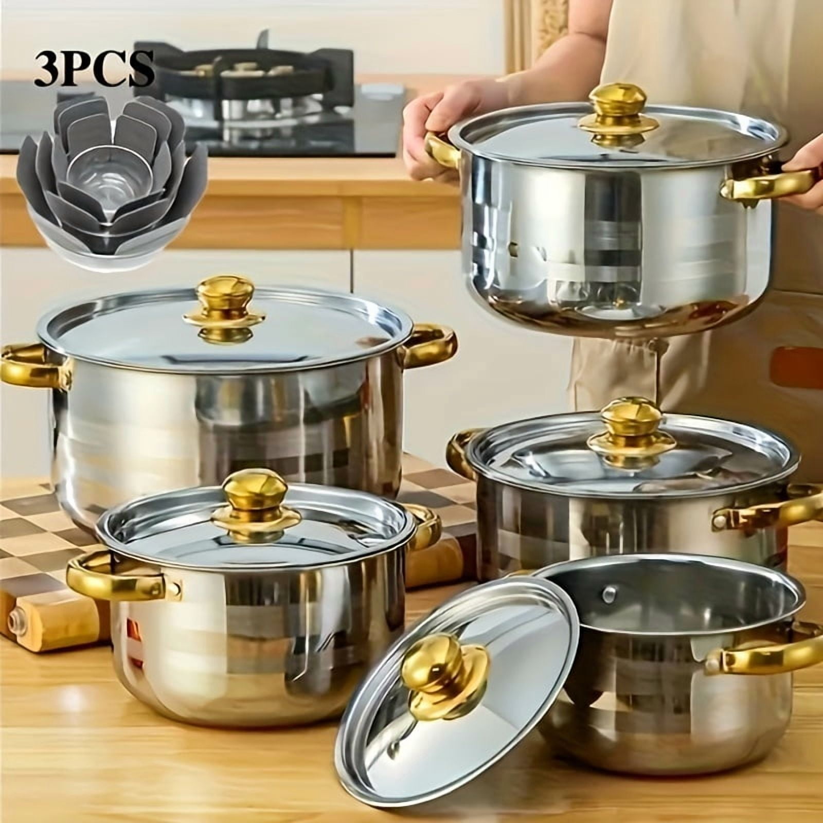 Stainless Steel Cookware Set 10/12/15 Pcs, Nonstick Pots & Pans with ...