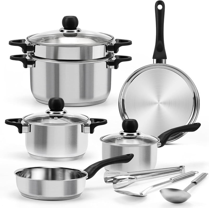 Stainless Steel Cookware Set – 12-Piece Induction Pots and Pans Set ...