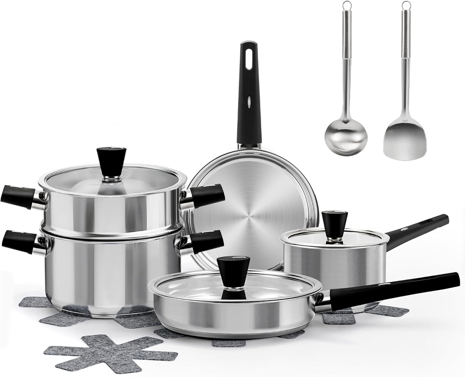 Stainless Steel Cookware Set, 12-Piece Pots and Pans Set, Induction ...