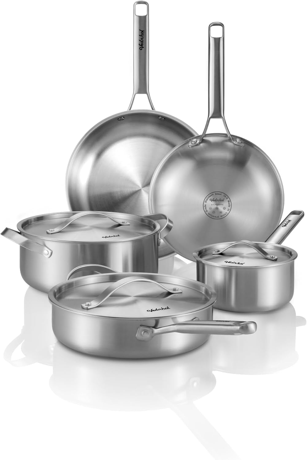 Stainless Steel Cookware Set, Tir-Ply Pots and Pans Set, PFOA&PTFE ...