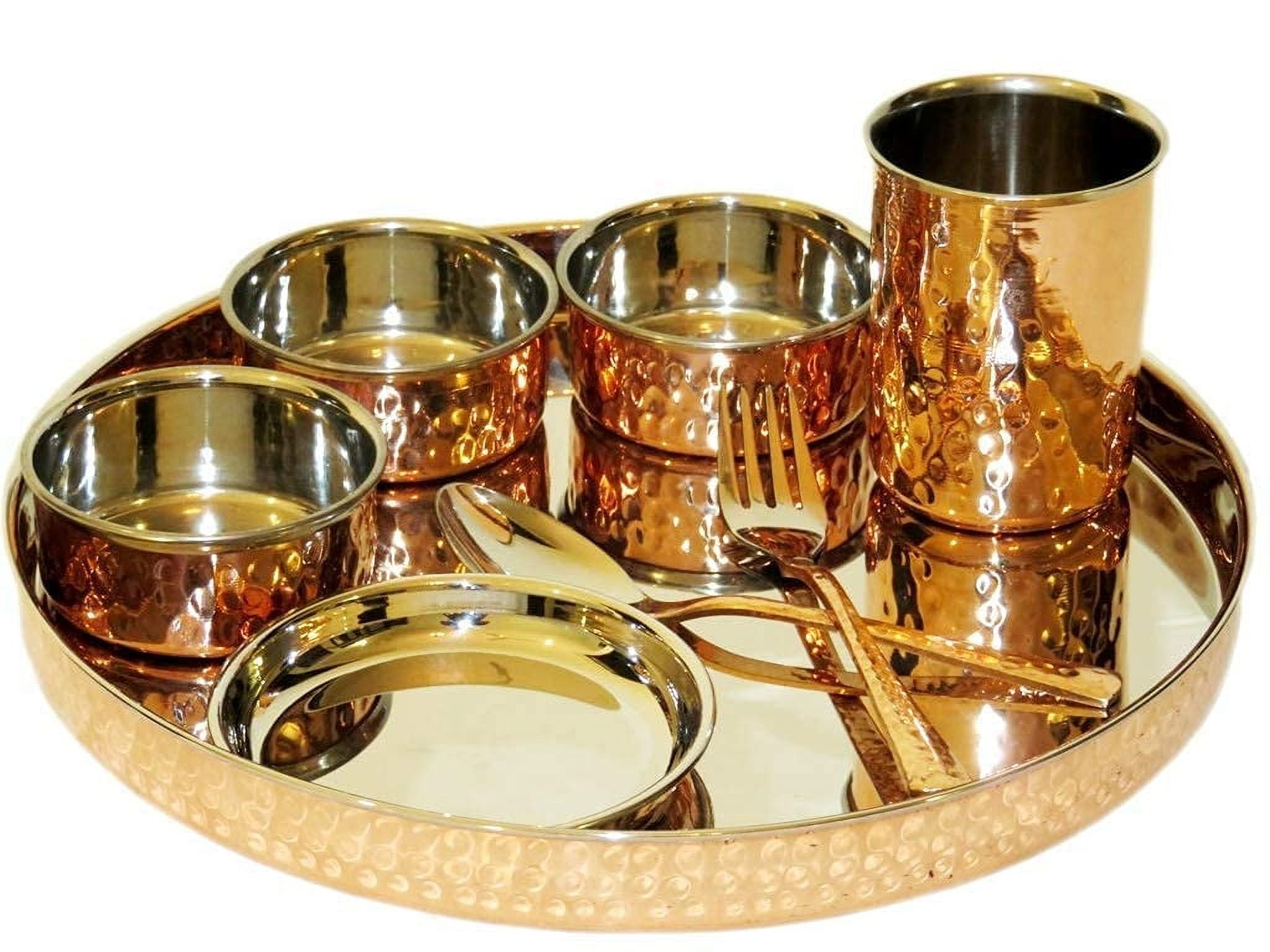 Stainless Steel & Copper Dinner Thali Set - 8 Pieces Golden | 1 Thali+ ...