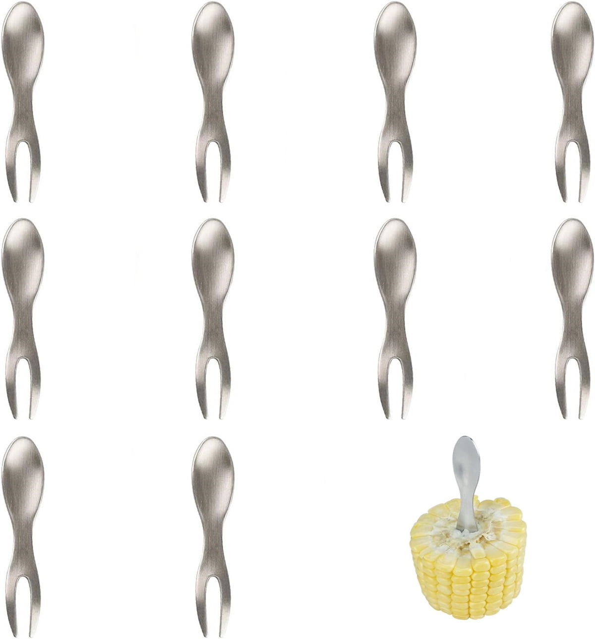Stainless Steel Corn Holders Set of 10,Corn on The Cob Skewers,Mini Flatware Forks for BBQ ...